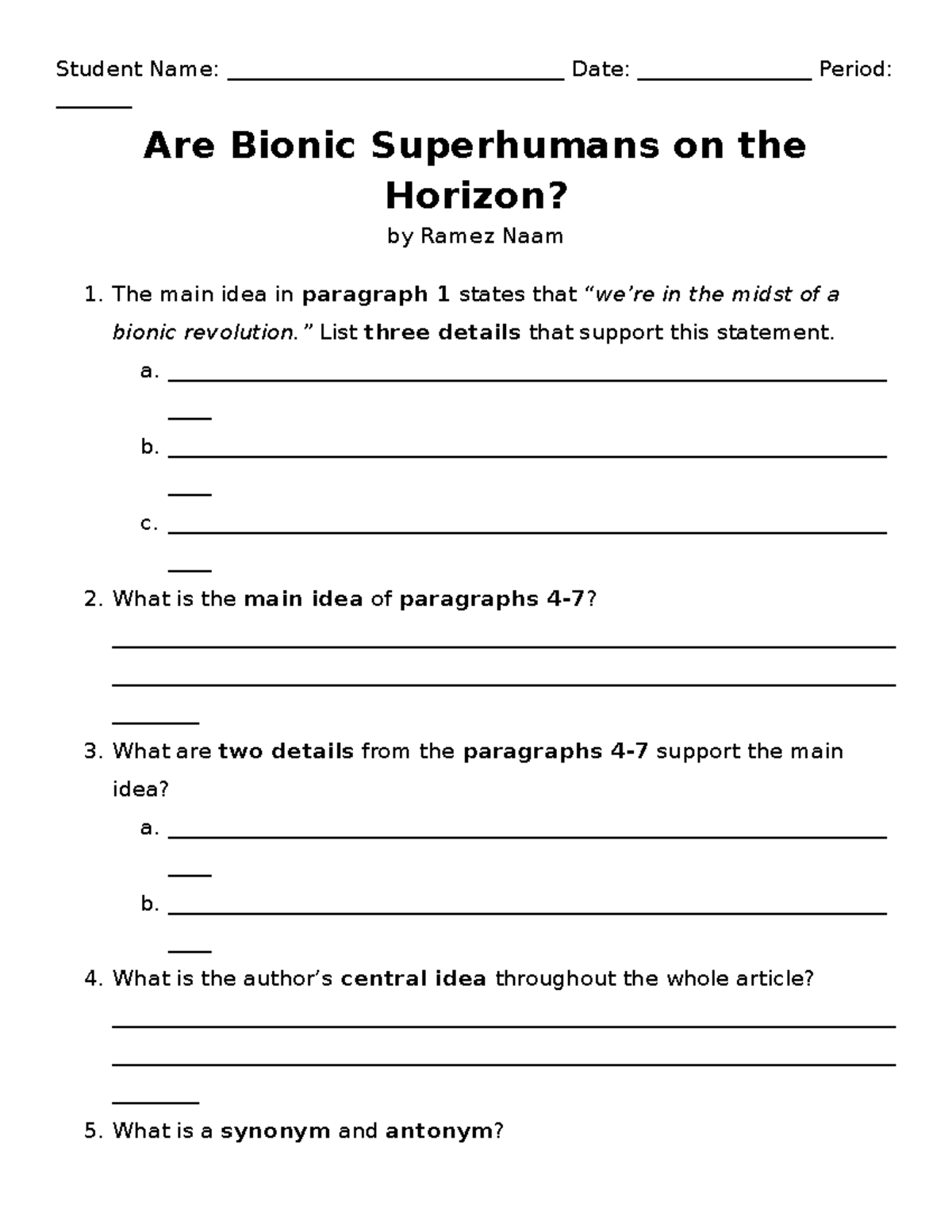 BIONIC 202: Are Bionic Superhumans on the Horizon? Worksheet - Studocu