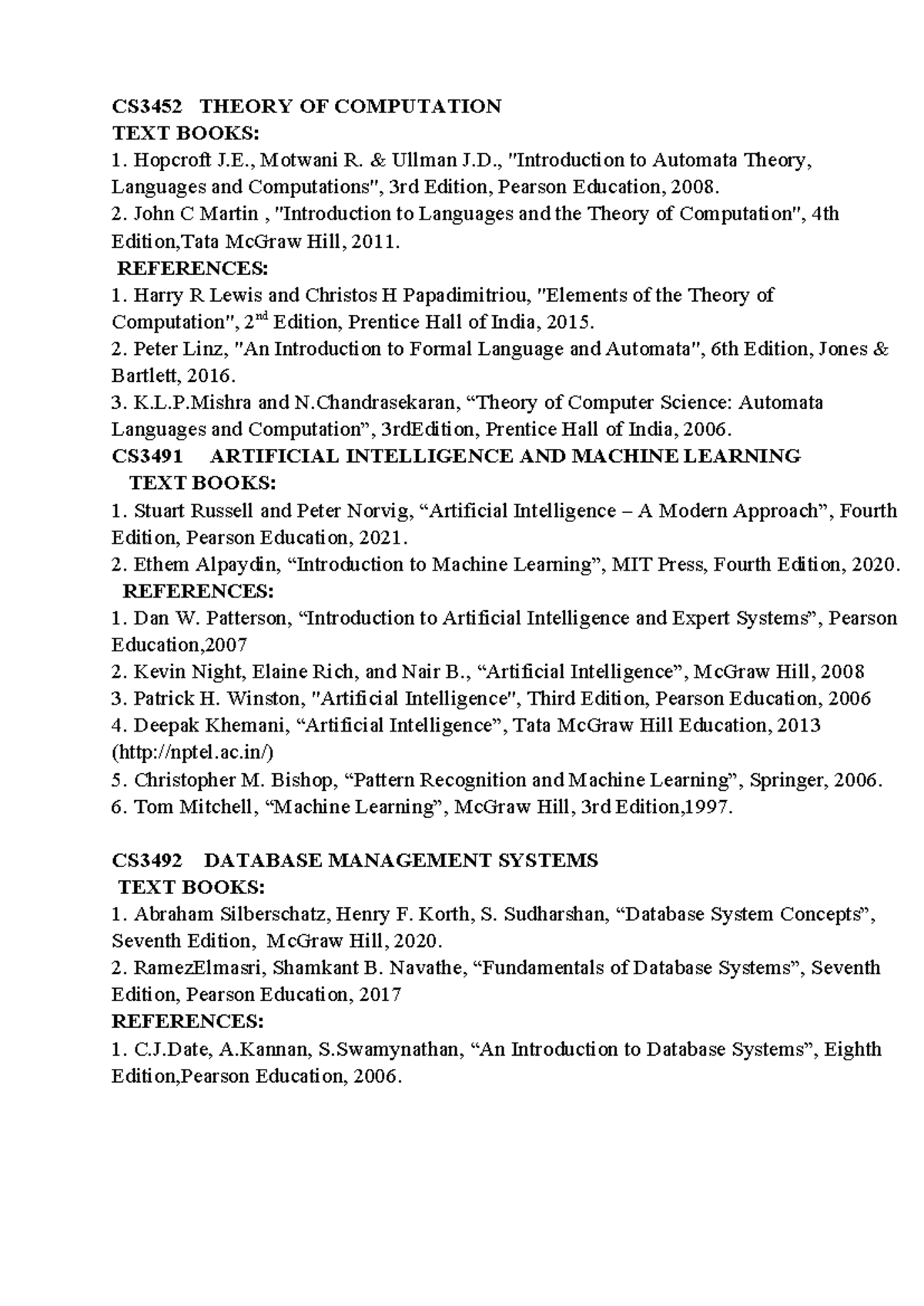 New Book List for CSE Courses: Textbooks and References - Studocu