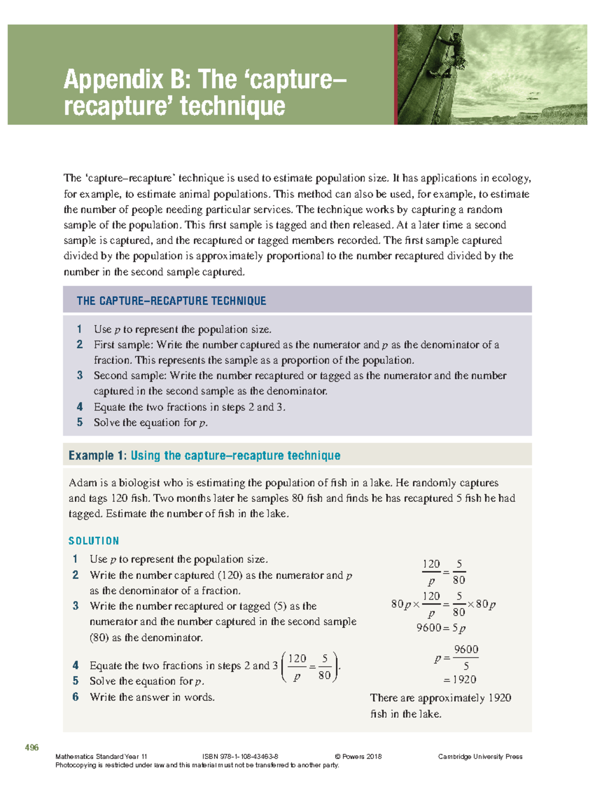 Appendix B The ‘capture Recapture Technique 496 Appendix B The ‘capture Recapture