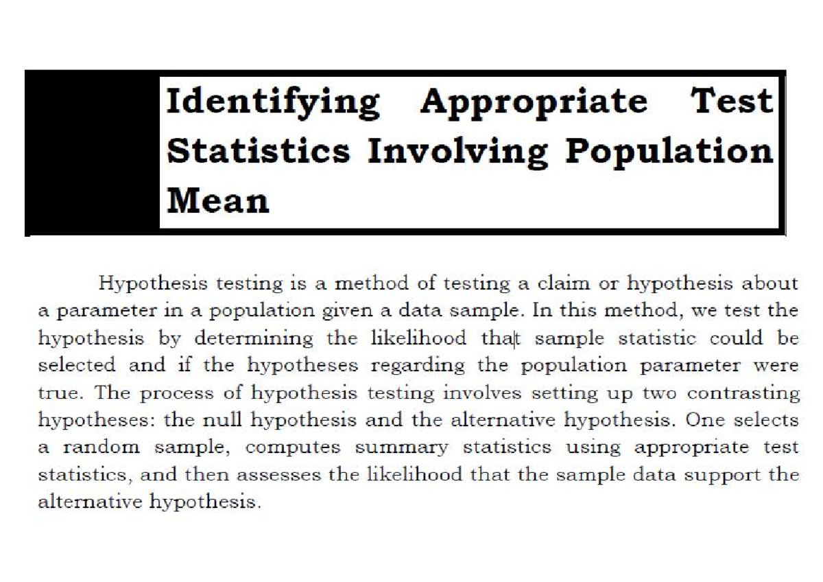 08 Test Statistics for Hypothesis Involving Population Mean Analysis ...