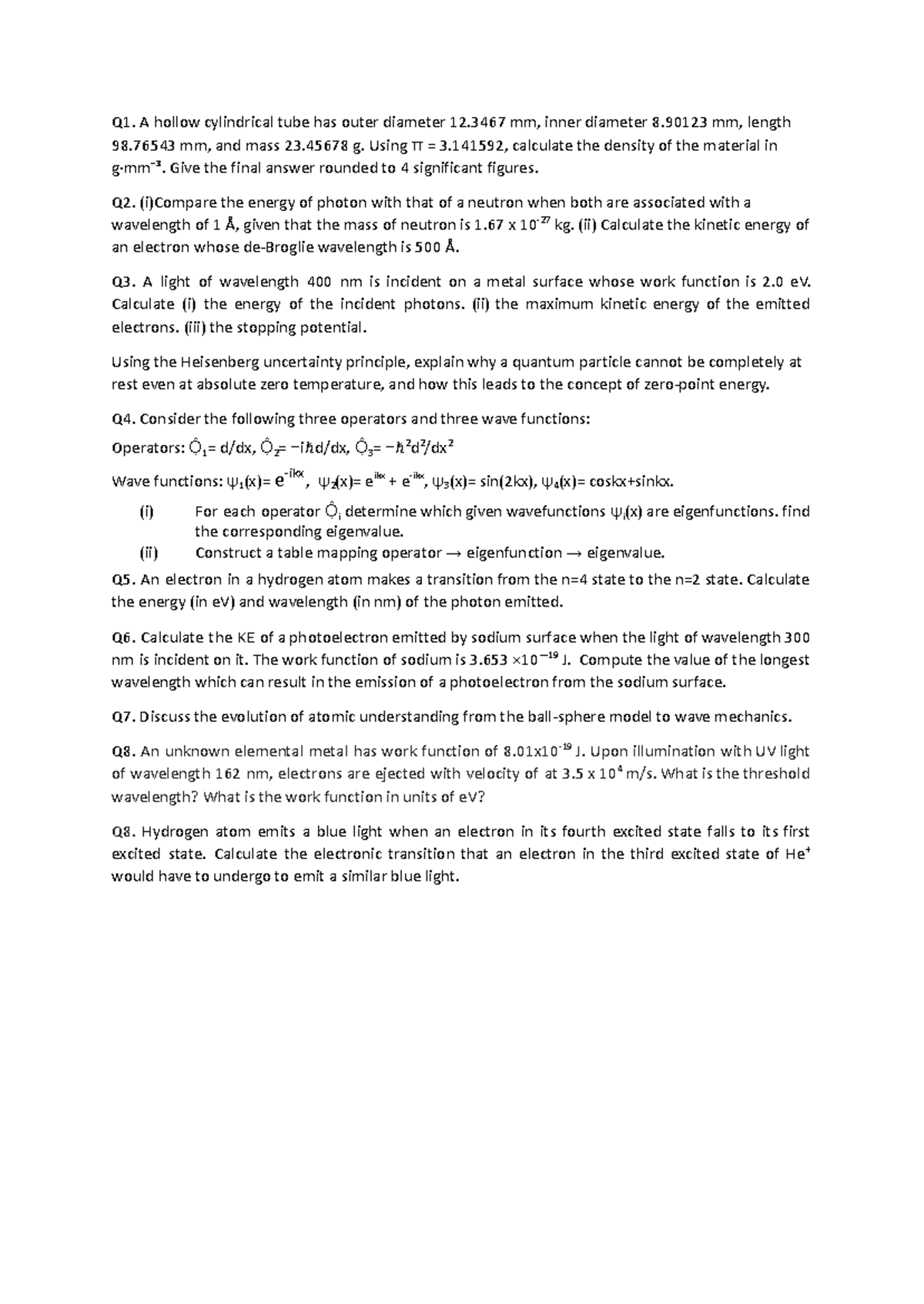 Assignment - 2025: Quantum Mechanics & Photoelectric Effect Problems ...