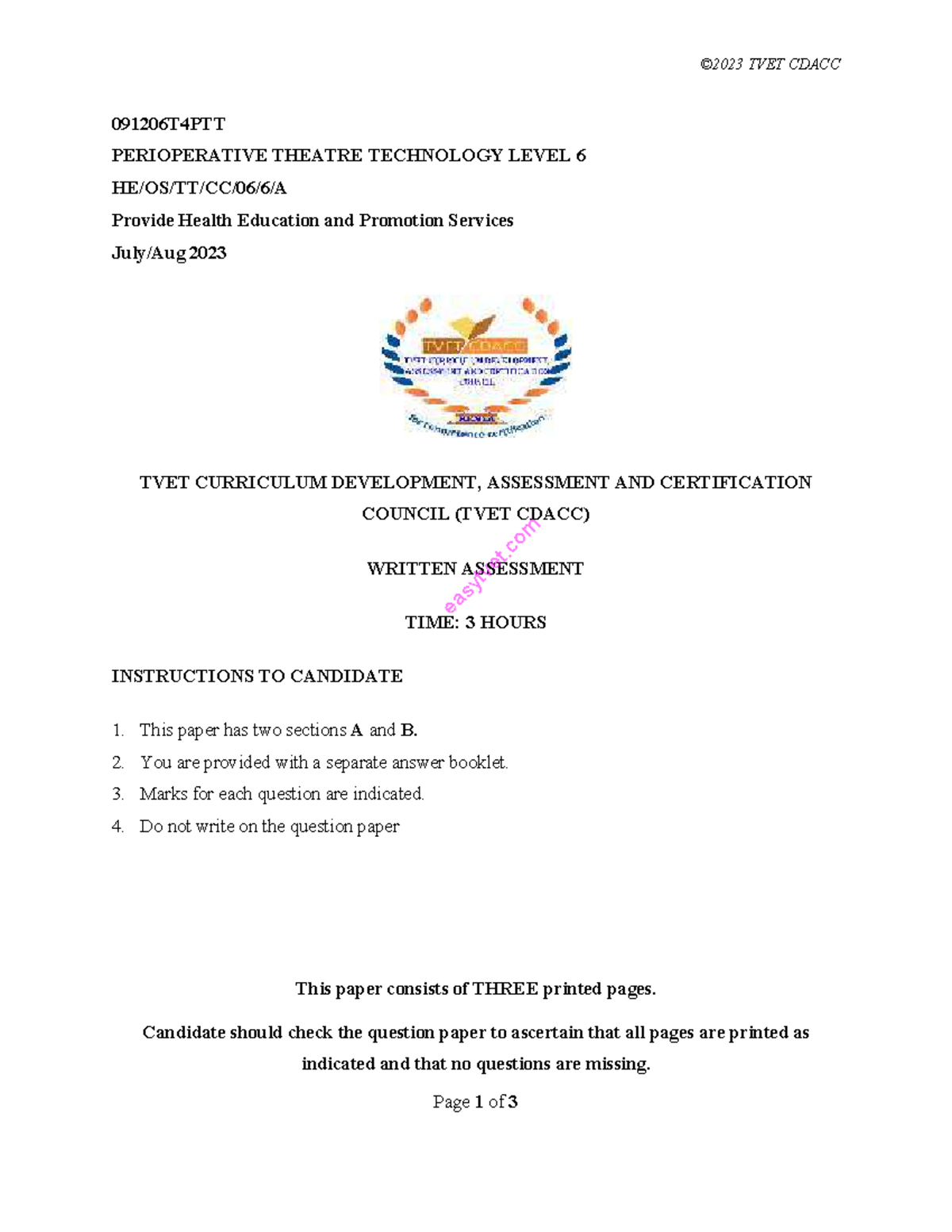 2023j-10 - Level 6 Perioperative Theatre Technology Health Ed Paper ...