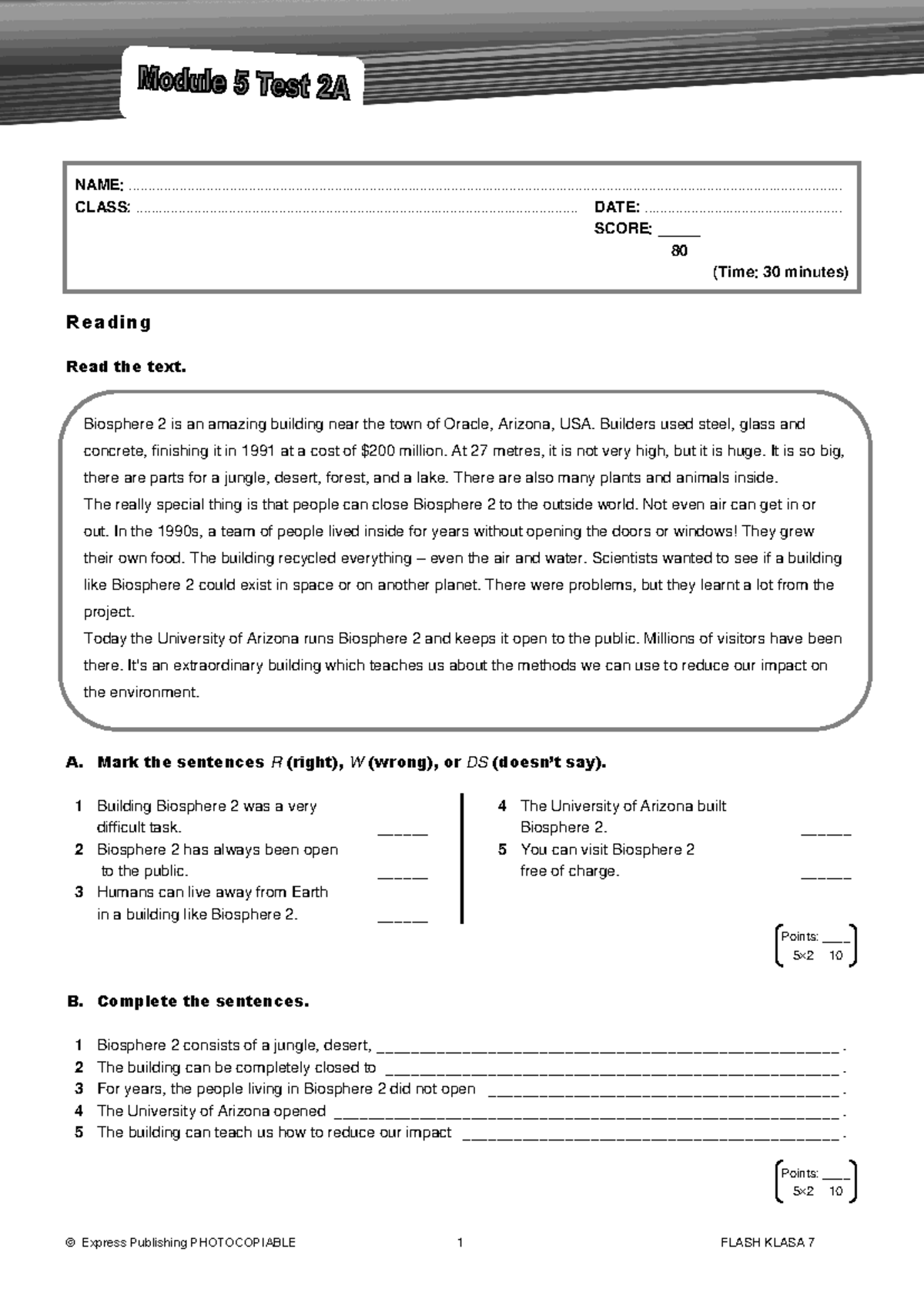 Flash Klas 7 Mod 5 Test 2A-1: Biosphere 2 Insights and Activities - Studocu