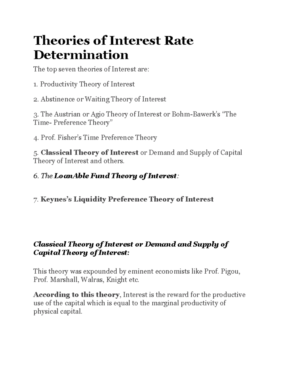 Theories of Interest Rate Determination: A Comprehensive Overview - Studocu