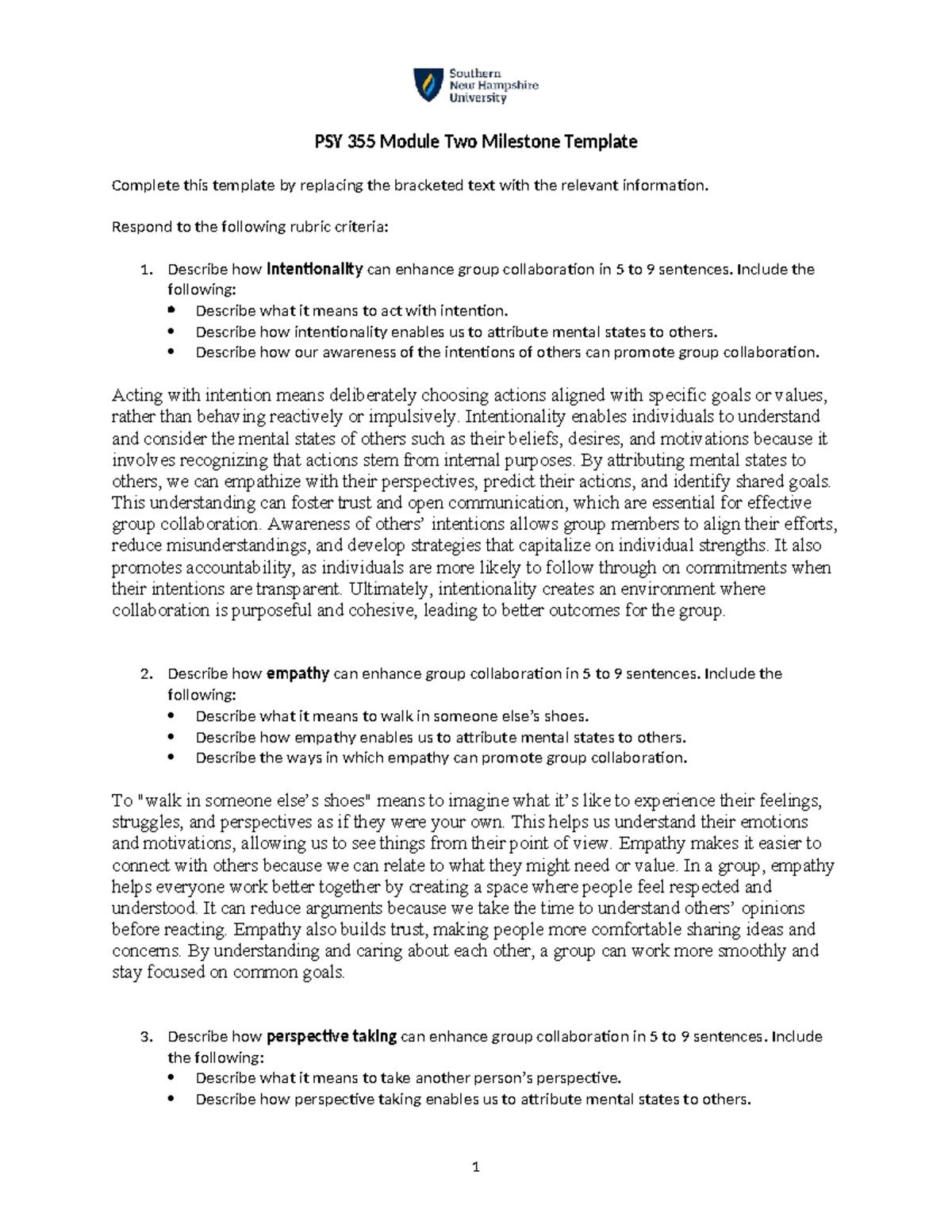 PSY 355 Module Two Milestone - Respond to the following rubric criteria ...