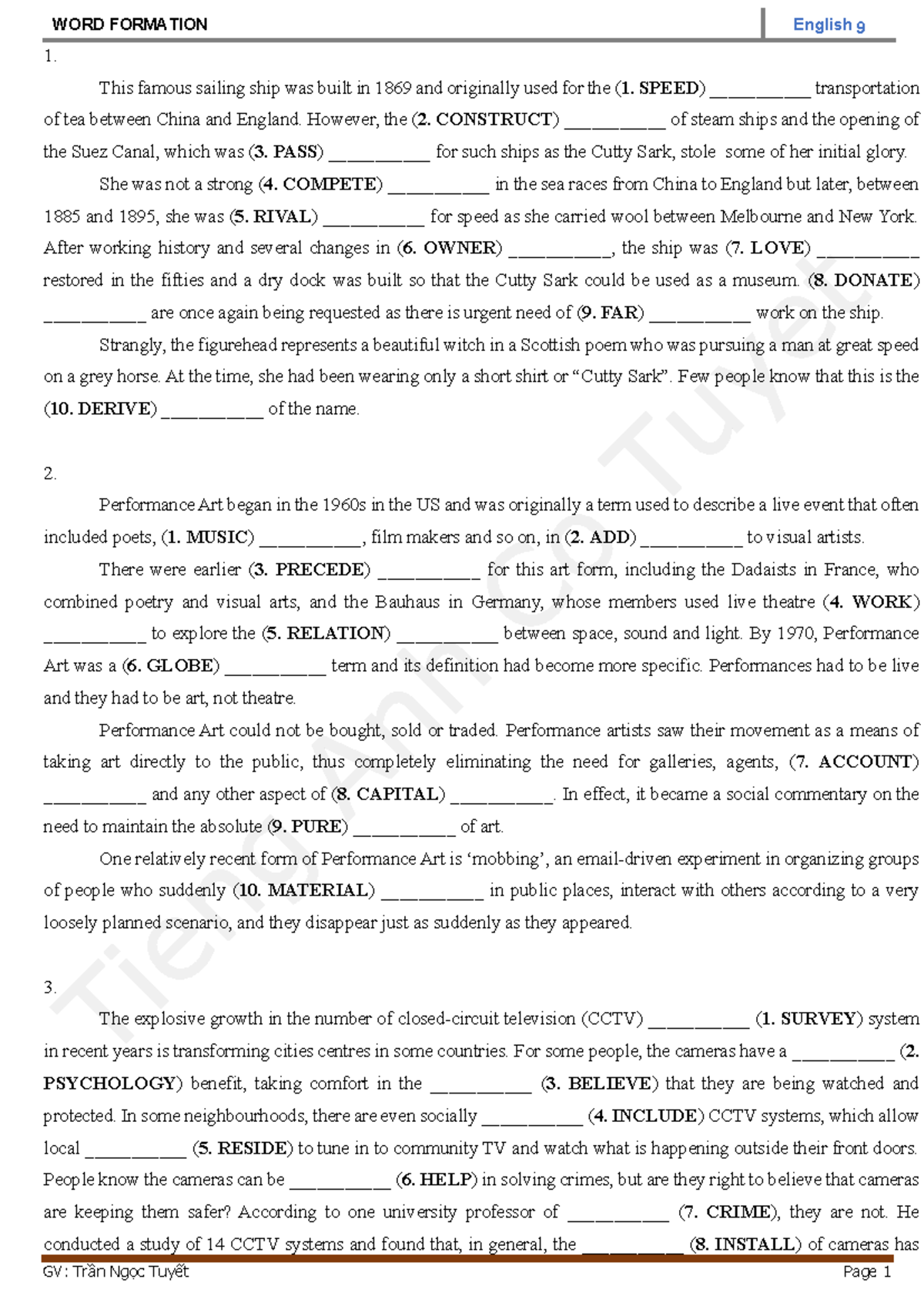 WORD FORMATION English 9 - Practice for Gifted Students - Studocu