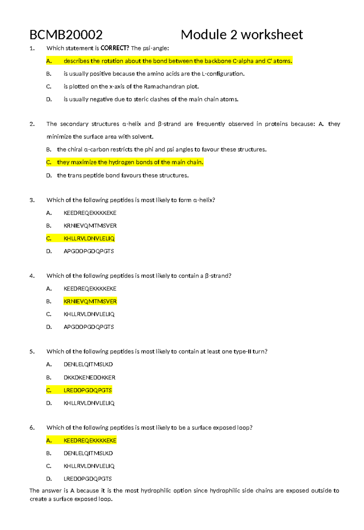 Module 2 Worksheet: Protein Structure and Folding Analysis - Studocu