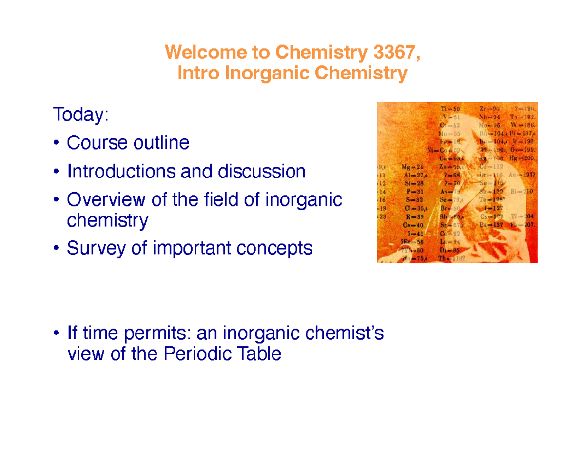3367 F25 Intro Inorganic Chemistry: Day 1 Course Overview Notes - Studocu