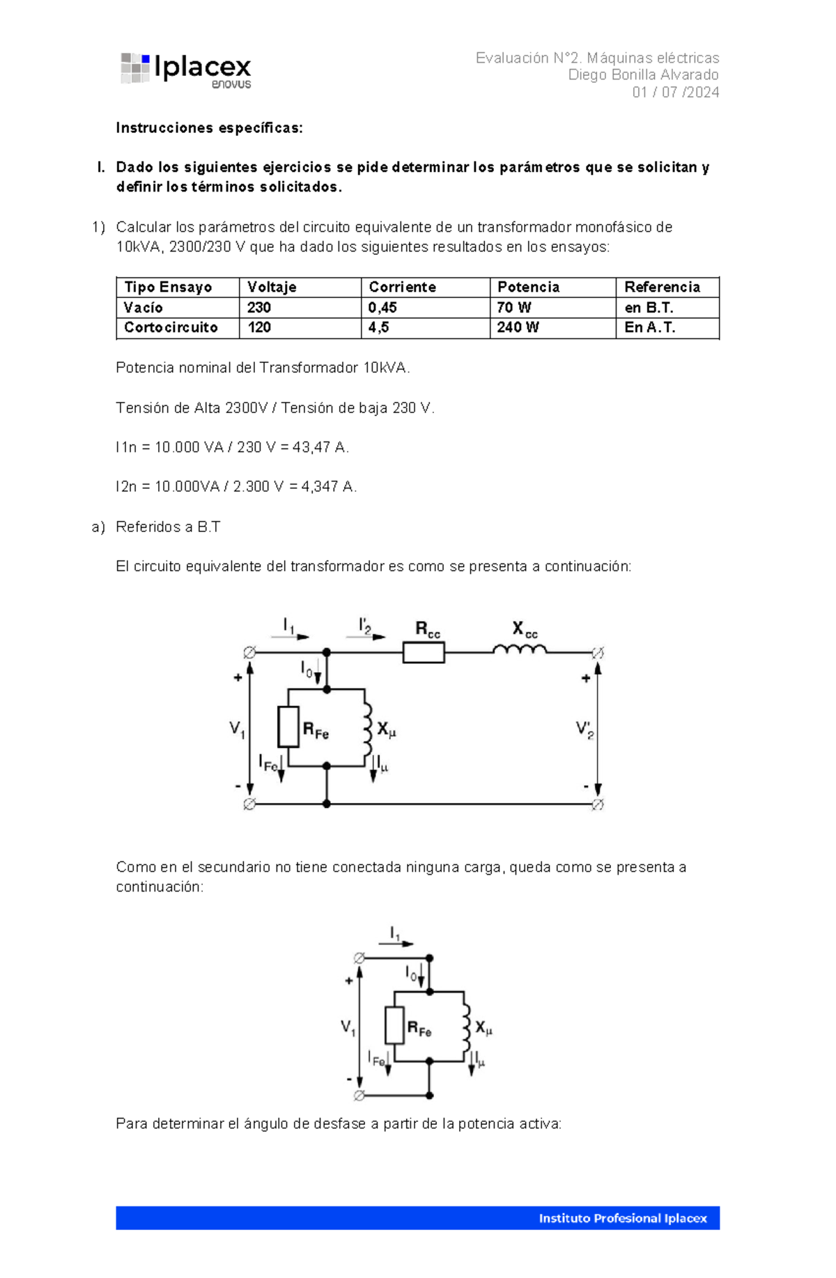 E2 Diego Bonilla - evaluación n°2 del ramo máquinas eléctricas iplacex ...