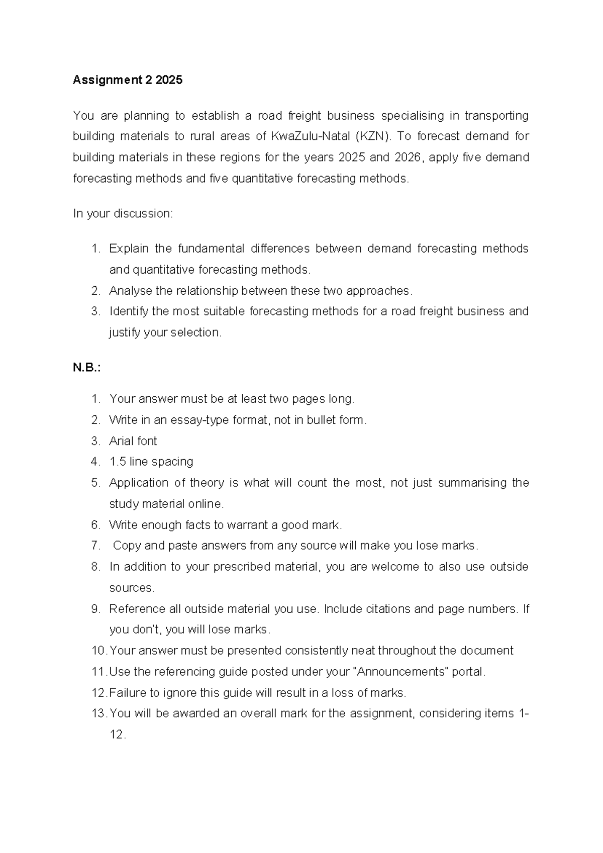 Demand Forecasting Methods for Road Freight Business (Assignment 2 ...