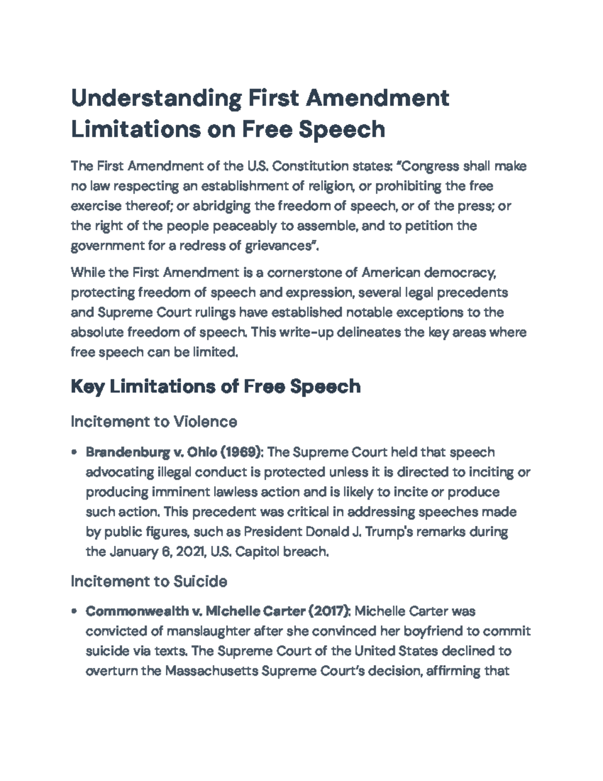 Understanding Limitations on Free Speech under the First Amendment ...