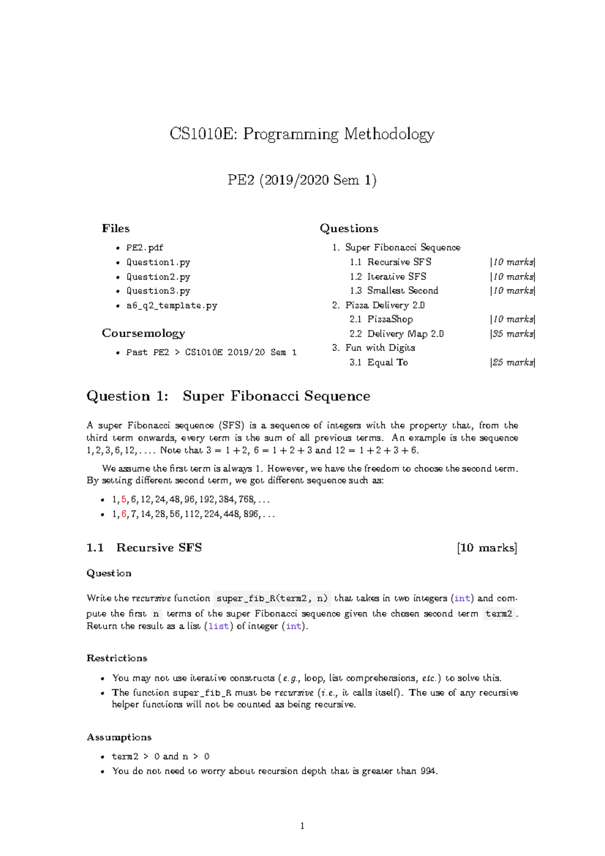 CS1010E: Programming Methodology PE2 Sem 1 - Files & Questions - Studocu
