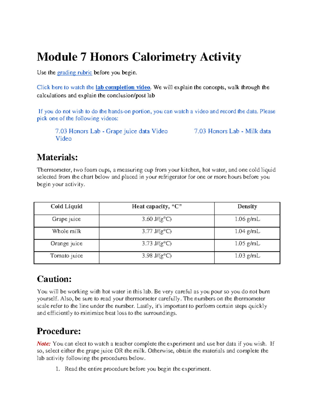 7.03H Calorimetry Lab Activity - Measuring Heat Transfer Effects - Studocu