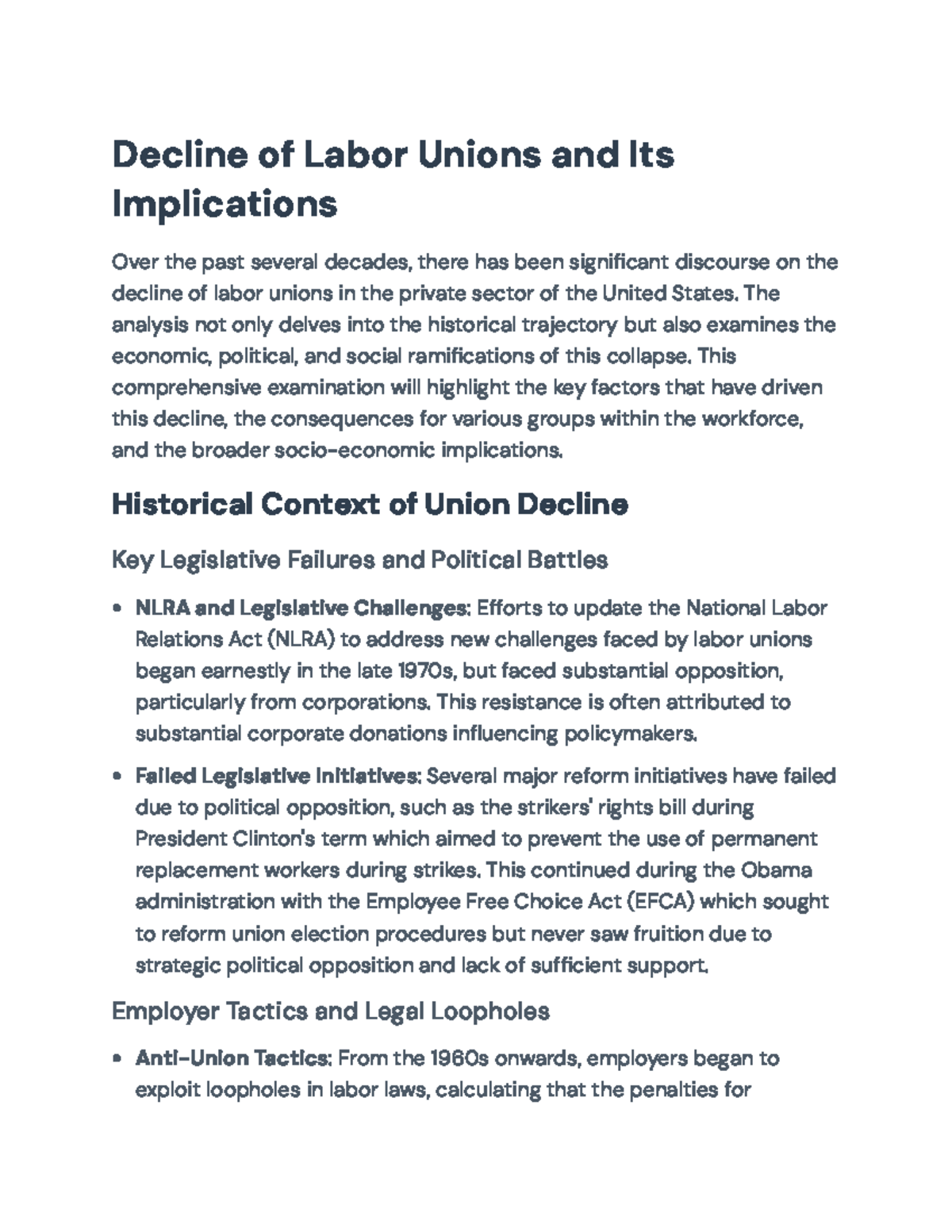 Decline of Labor Unions: Historical Trends and Socio-Economic Impacts ...