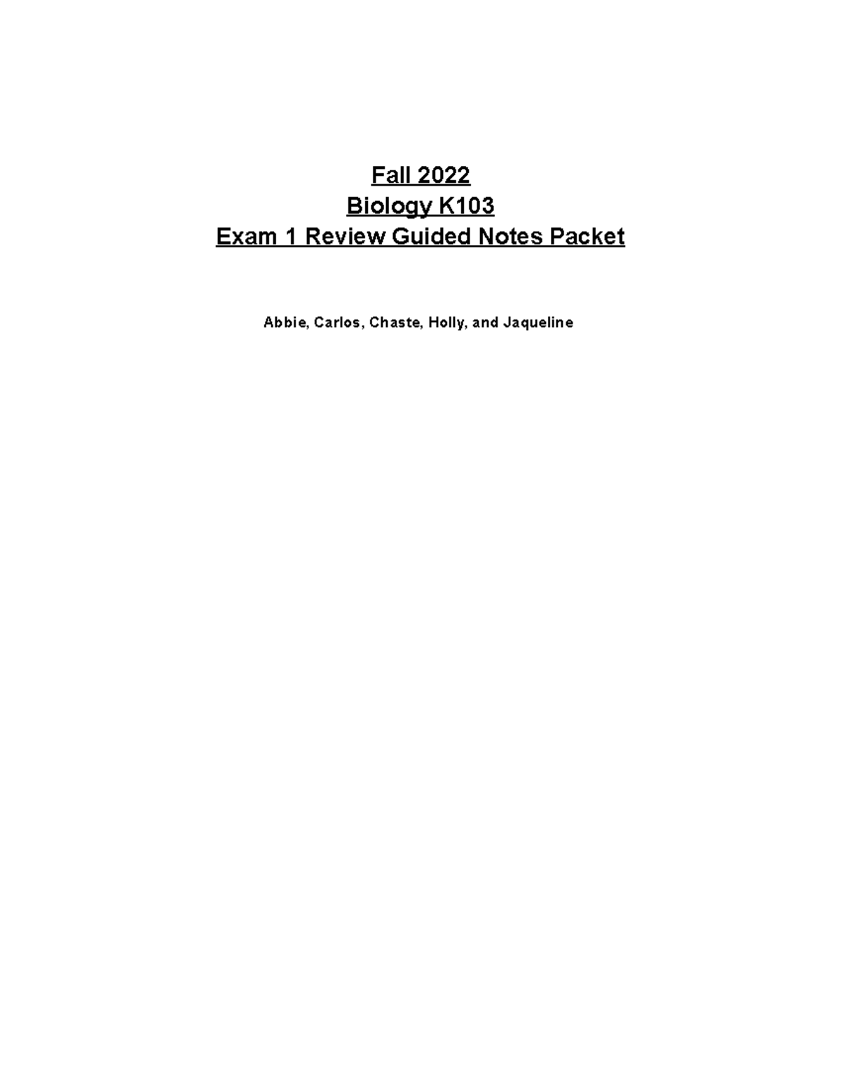 Exam 1 Review Guided Notes Packet - FA22 - Fall 2022 Biology K Exam 1 ...