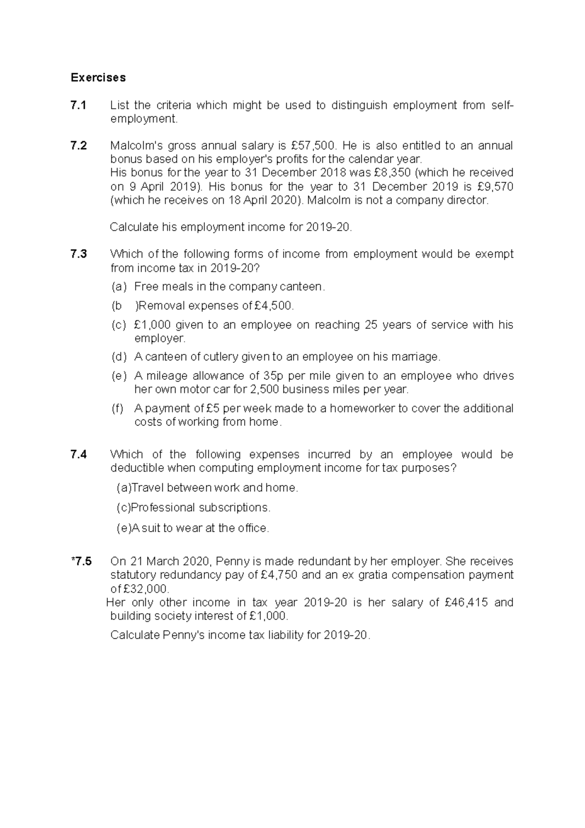 EMP 101 Employment Income Exercises & Tax Calculation Guide - Studocu