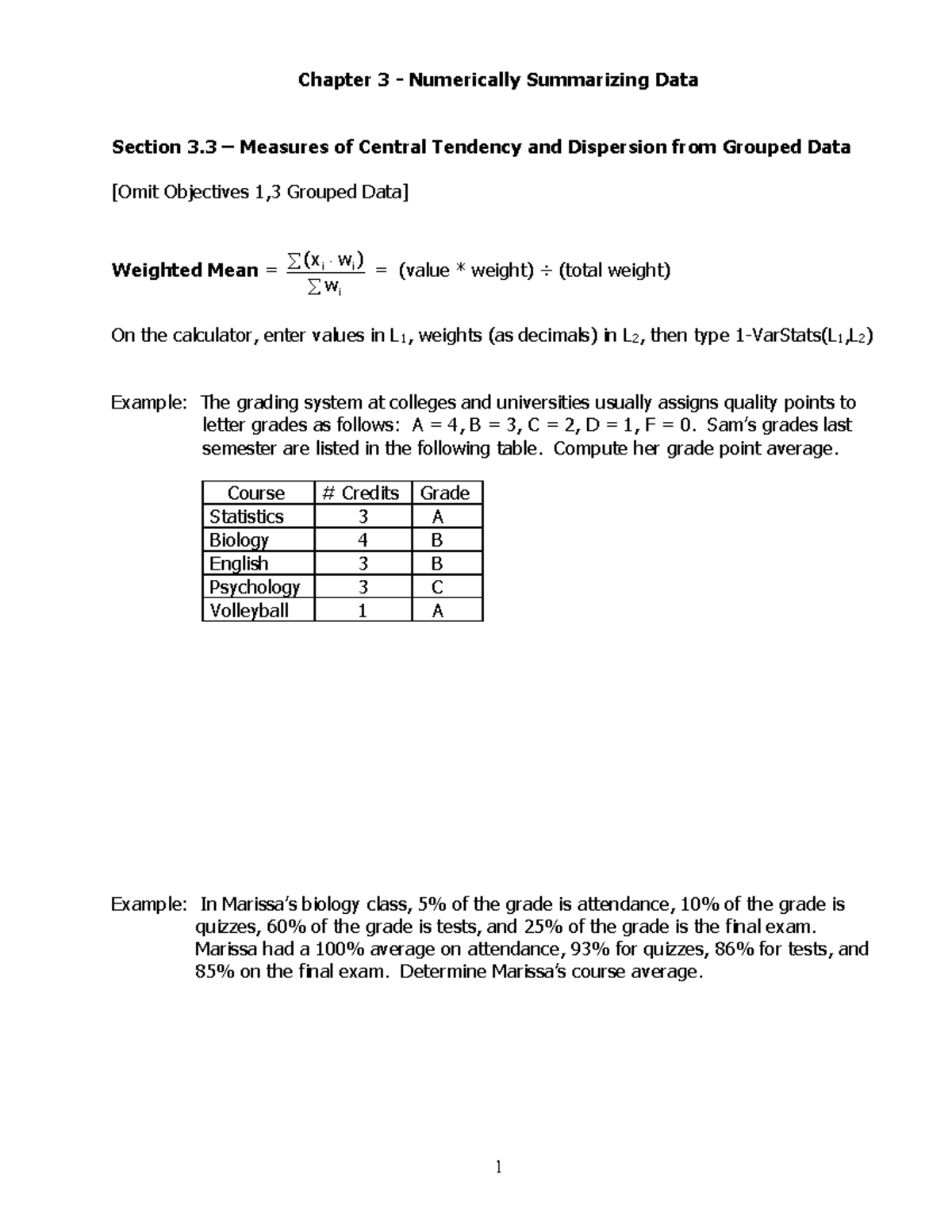 Chapter 3.3-3.5 Notes: Measures of Central Tendency & Dispersion - Studocu