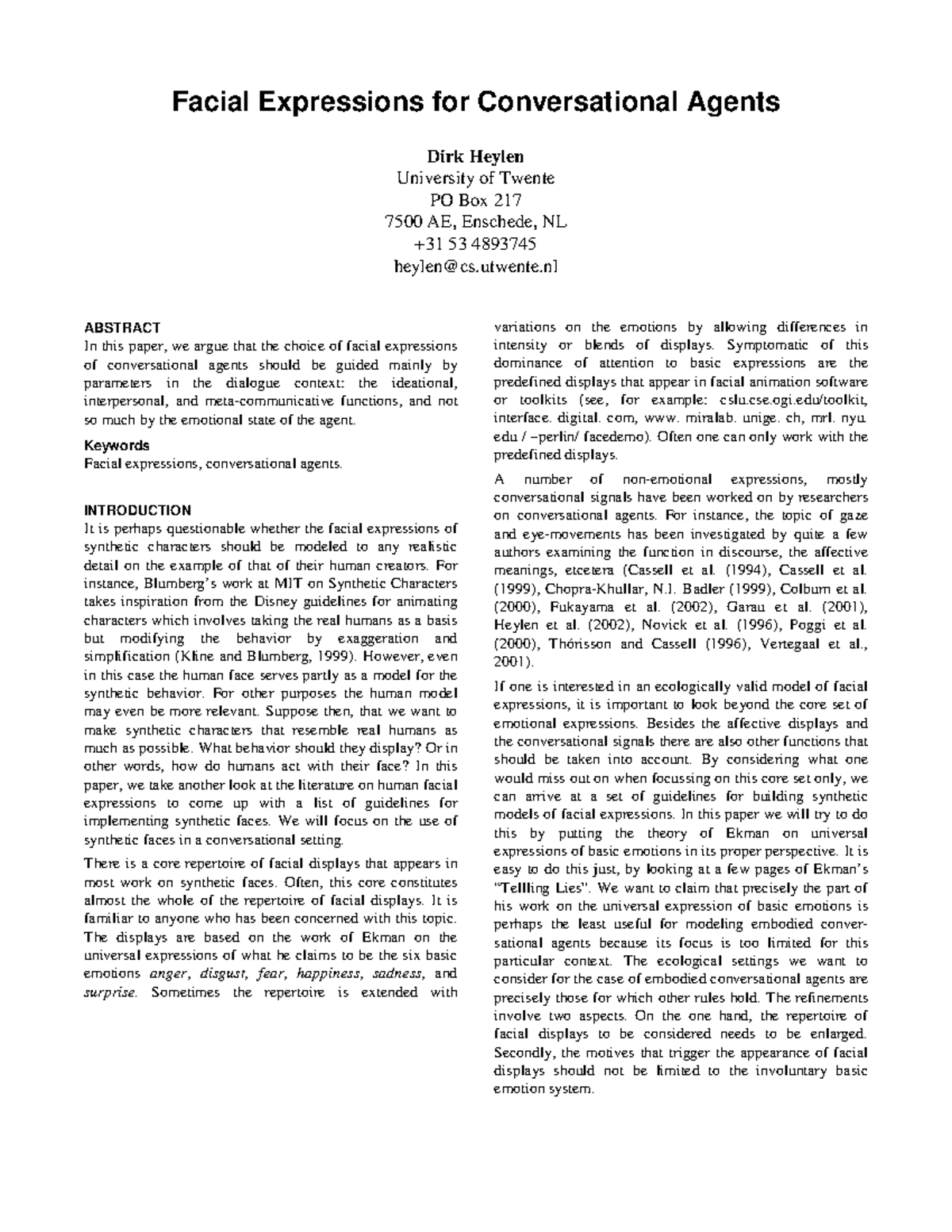 Facial Expressions in Conversational Agents: Insights and Guidelines ...