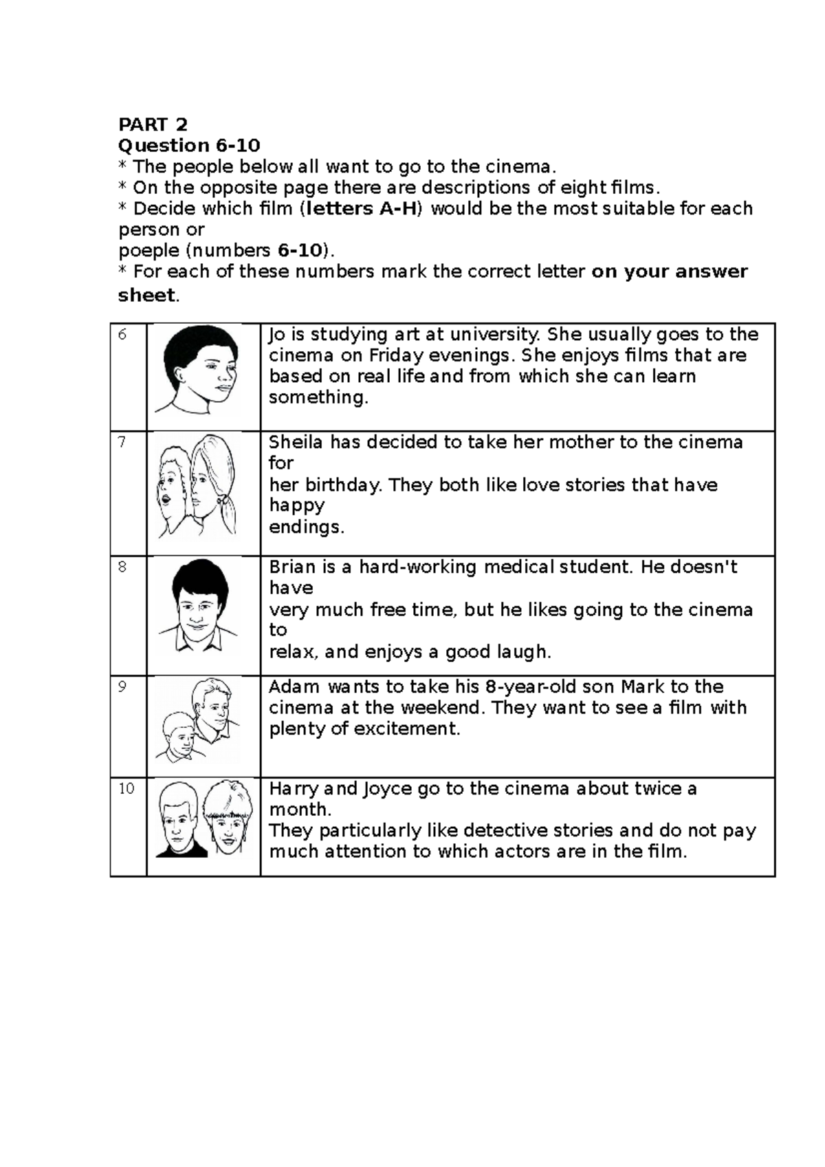 B1. Reading Matching Exercise - Film Preferences Analysis - Studocu