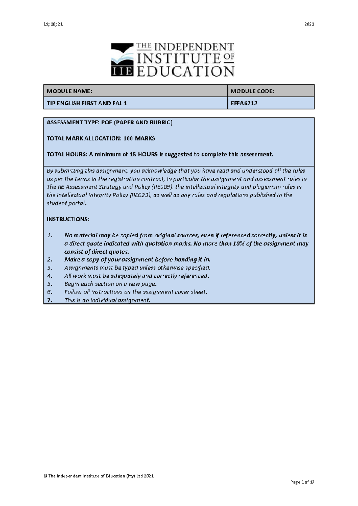 POE - Assessment Guidelines for English First Additional Language - Studocu