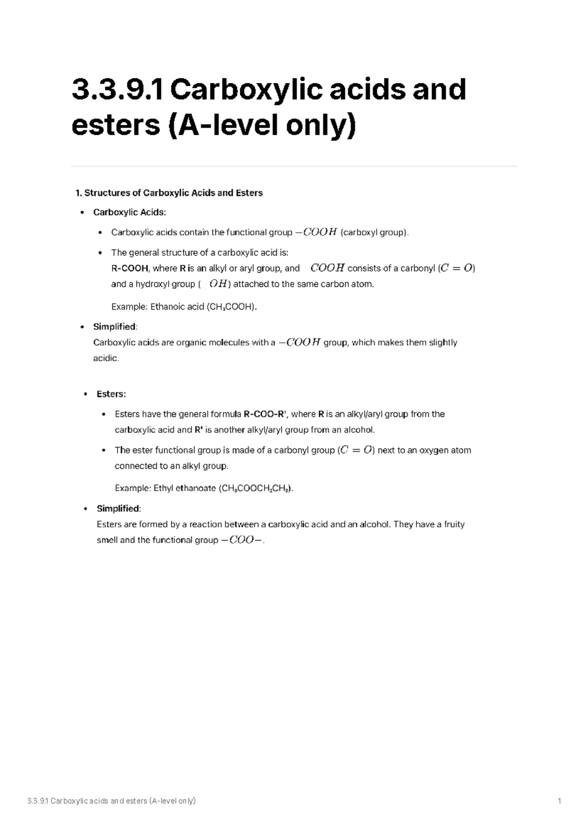 3.3.9.1 Carboxylic acids and esters (A-level only) - 3.3.9 Carboxylic ...