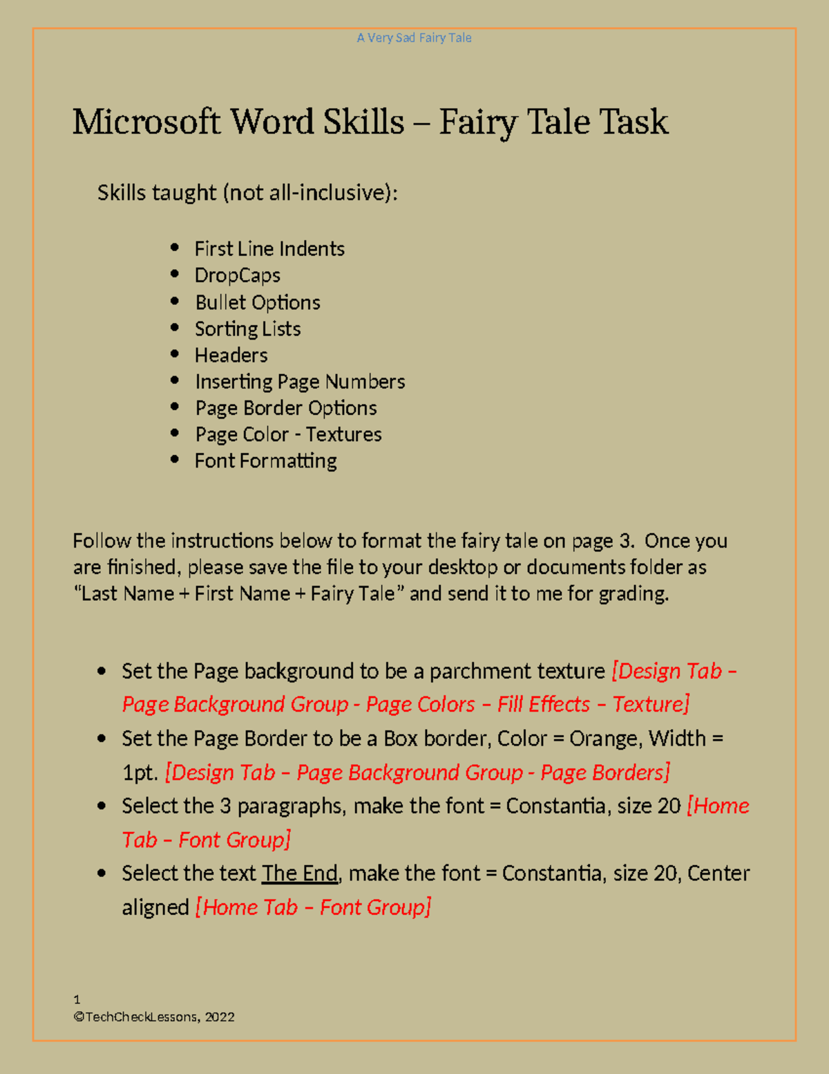 Fairy Tale Project: Formatting Skills for MS Word Task - Studocu