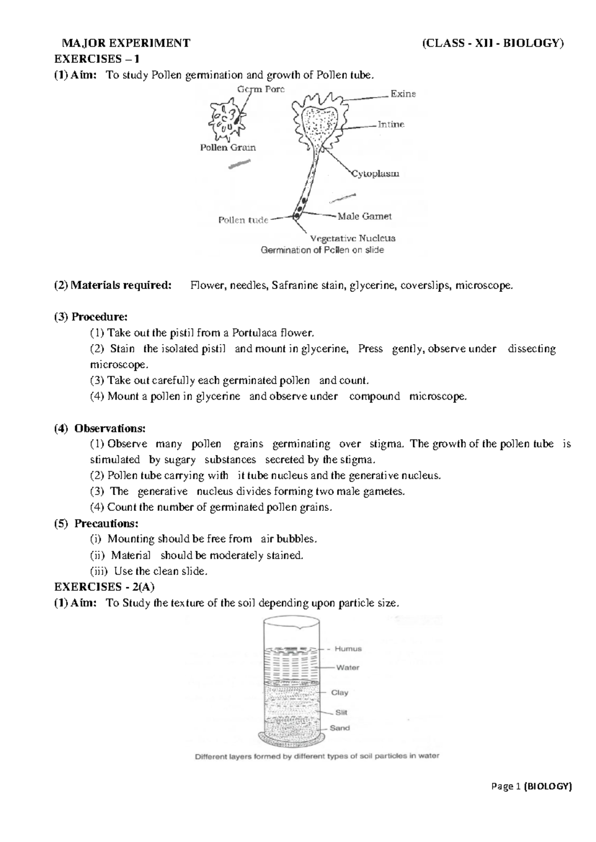 Class XII Biology - Practical Exercises on Pollen Germination & Soil ...