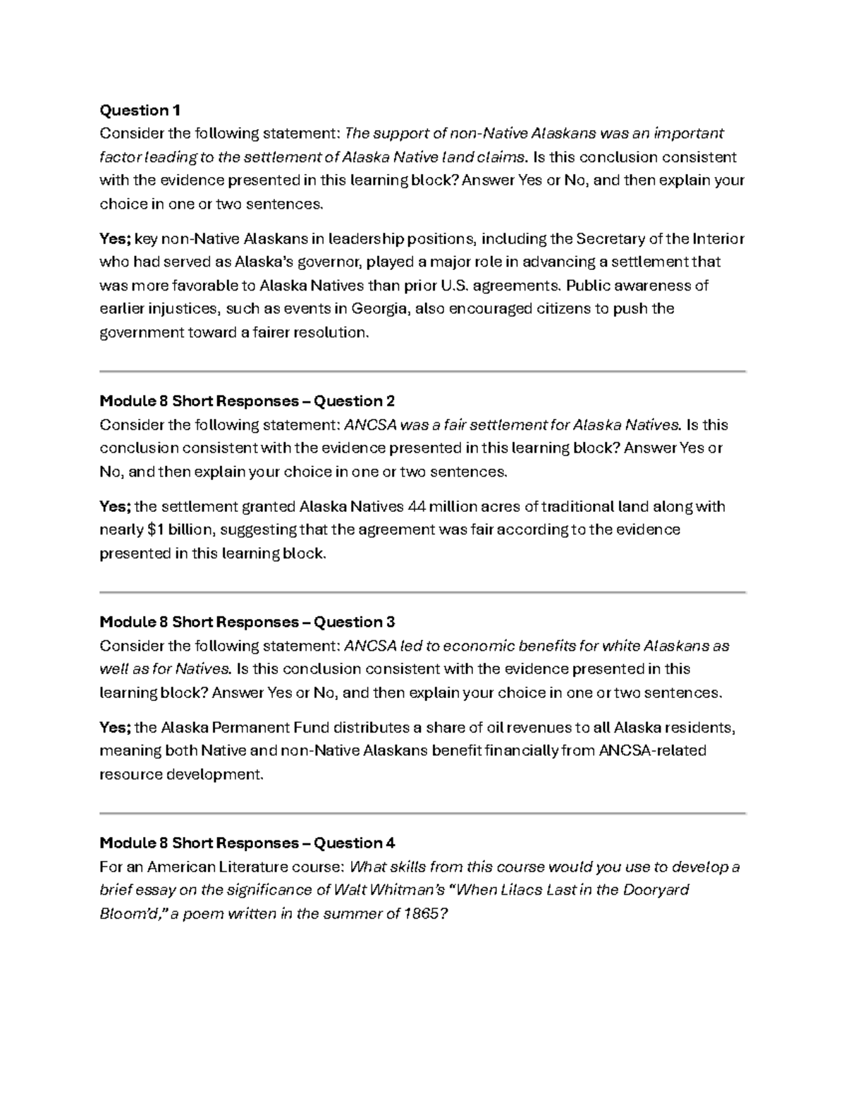 HIS-200 Module 8 Short Responses and Reflections - Studocu