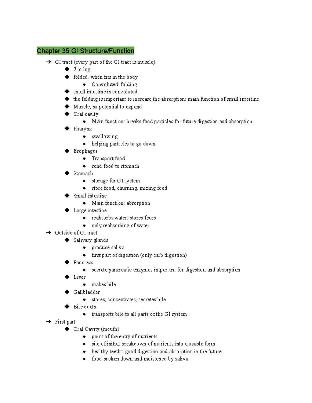 Pathophysiology II: GI Structure, Function & Disorders Lecture Notes ...
