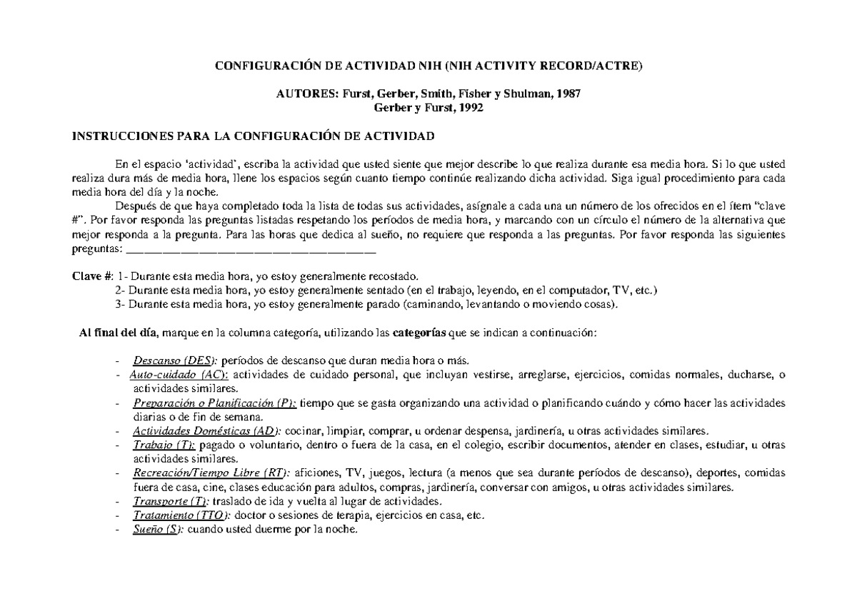 Spanish NIH Activity Record - CONFIGURACIÓN DE ACTIVIDAD NIH (NIH ...