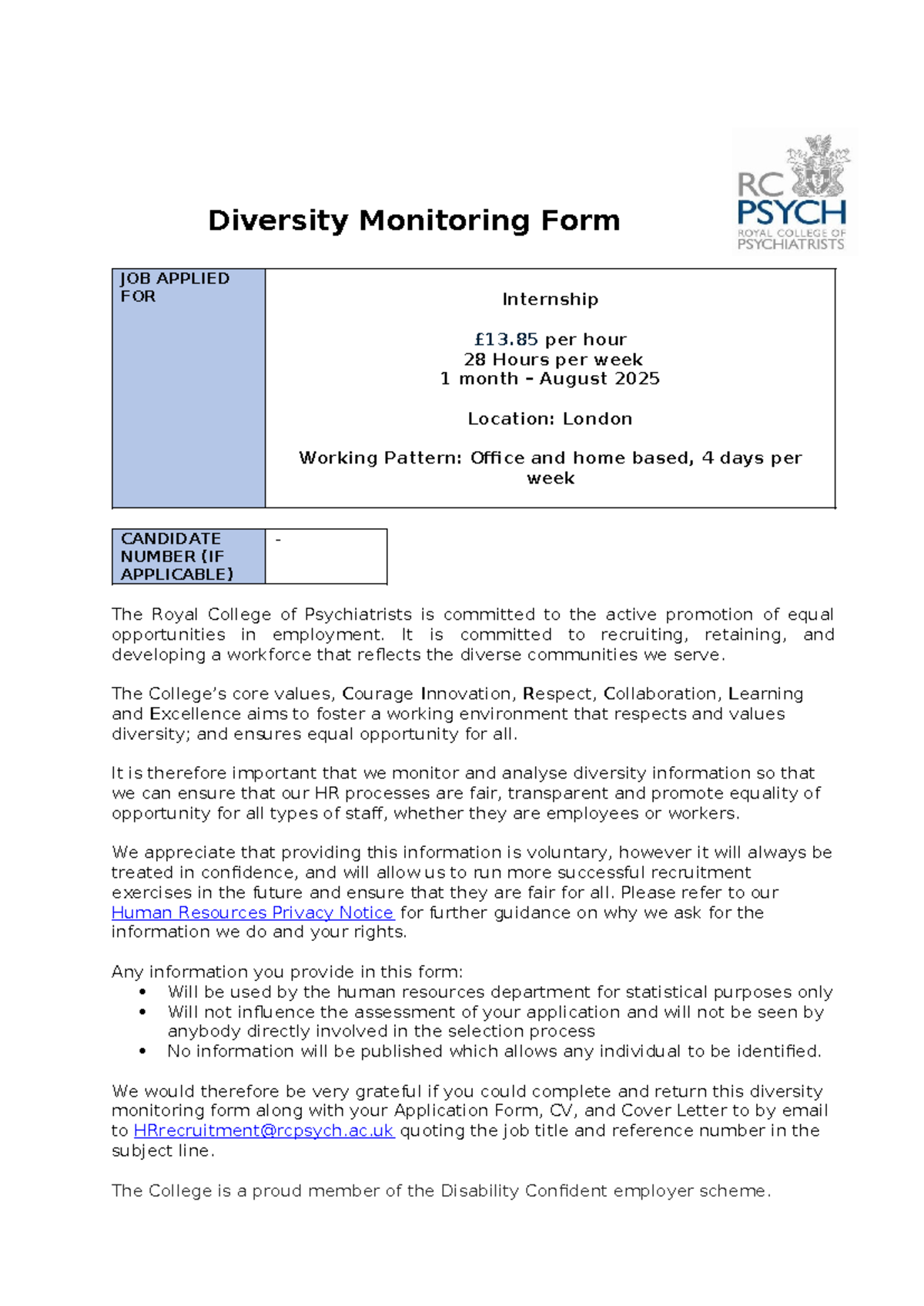 Intern Diversity Monitoring Form - August 2025 - Studocu