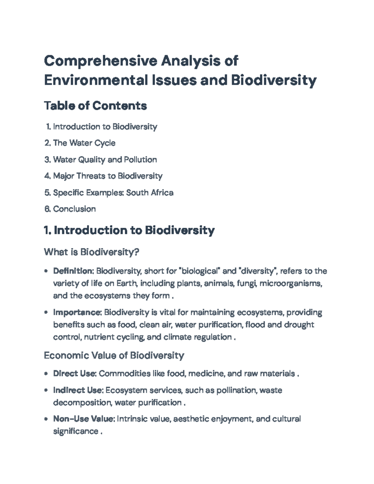 Analysis of Environmental Issues and Biodiversity in South Africa ...