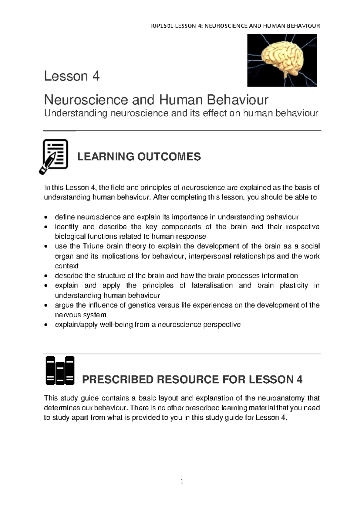 Study Guide: Lesson 4 - Neuroscience & Human Behaviour Analysis - Studocu