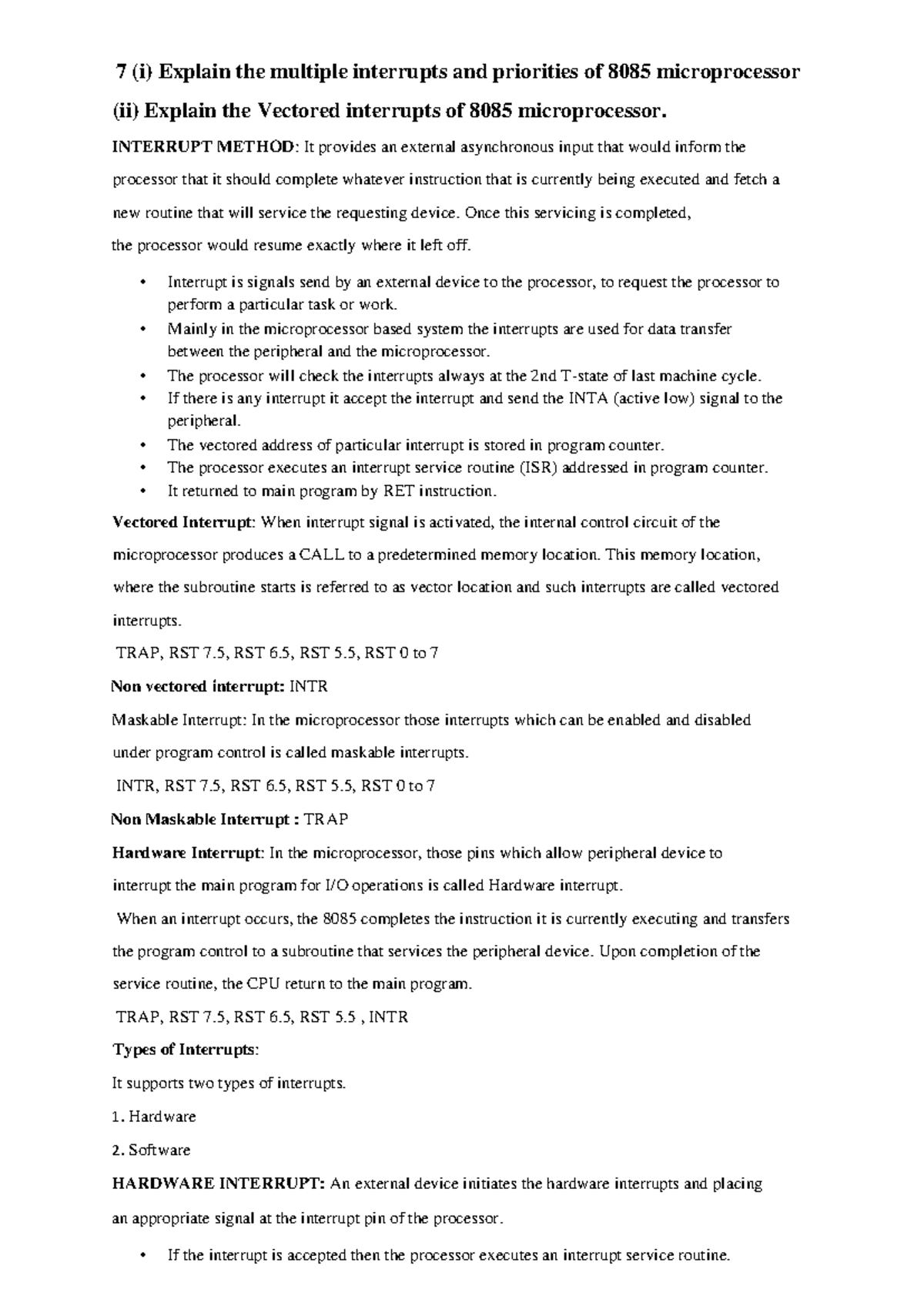 8085 Microprocessor: Important Questions Part 2 Solved Notes - Studocu