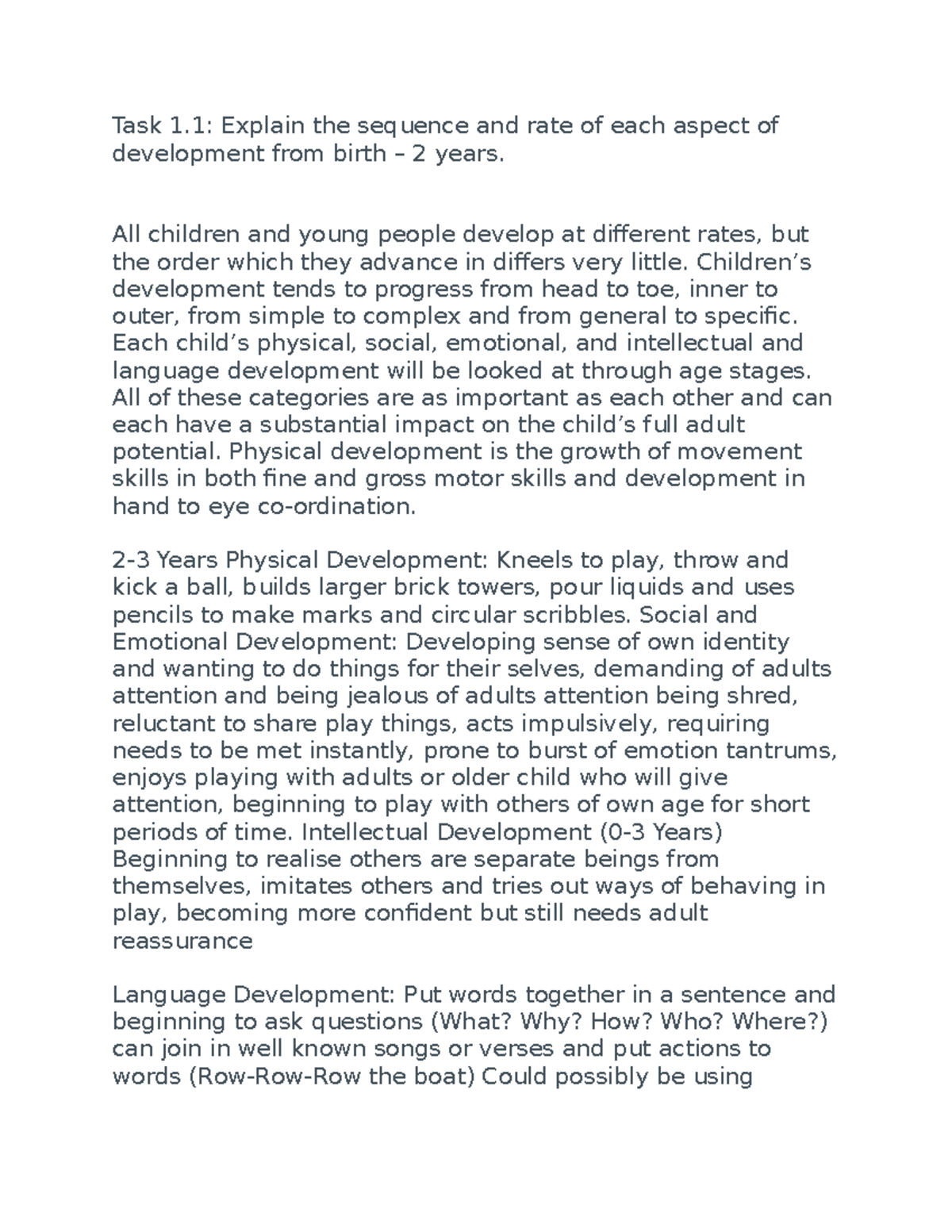 Child Development - Assignment on Growth from Birth to 2 Years - Studocu