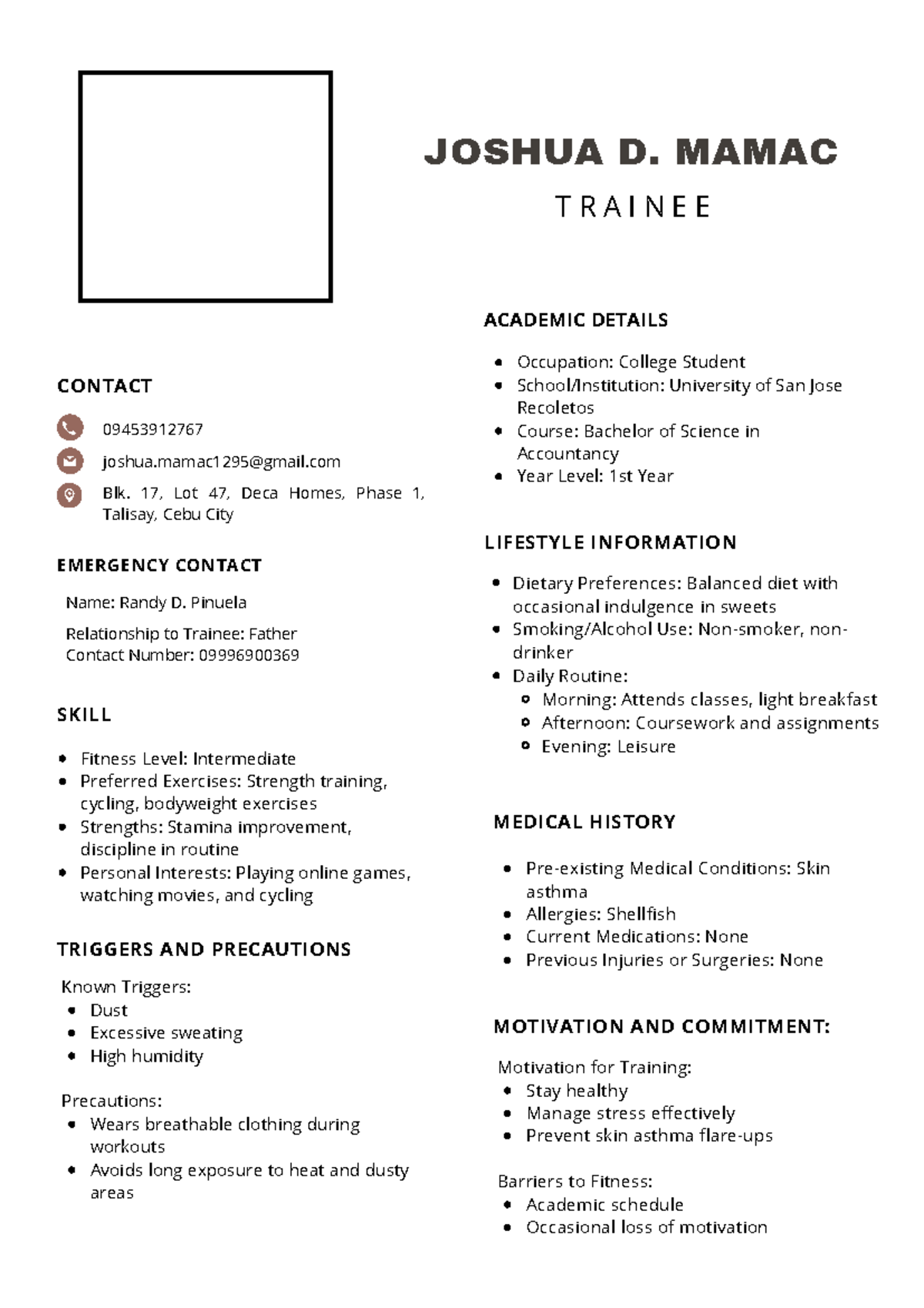 Biodata-A4-bp - biodata - Fitness Level: Intermediate Preferred ...