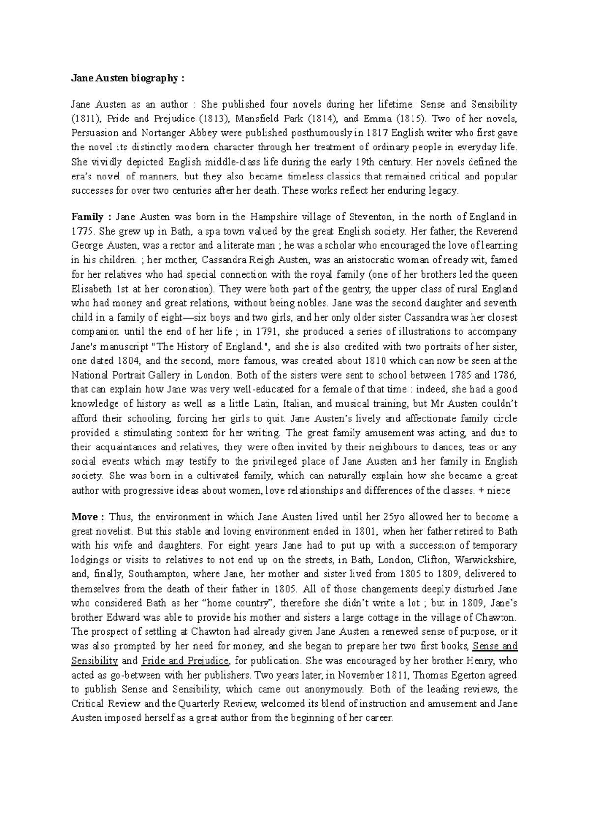 Jane Austen Biography & 'Sense and Sensibility' Analysis ...