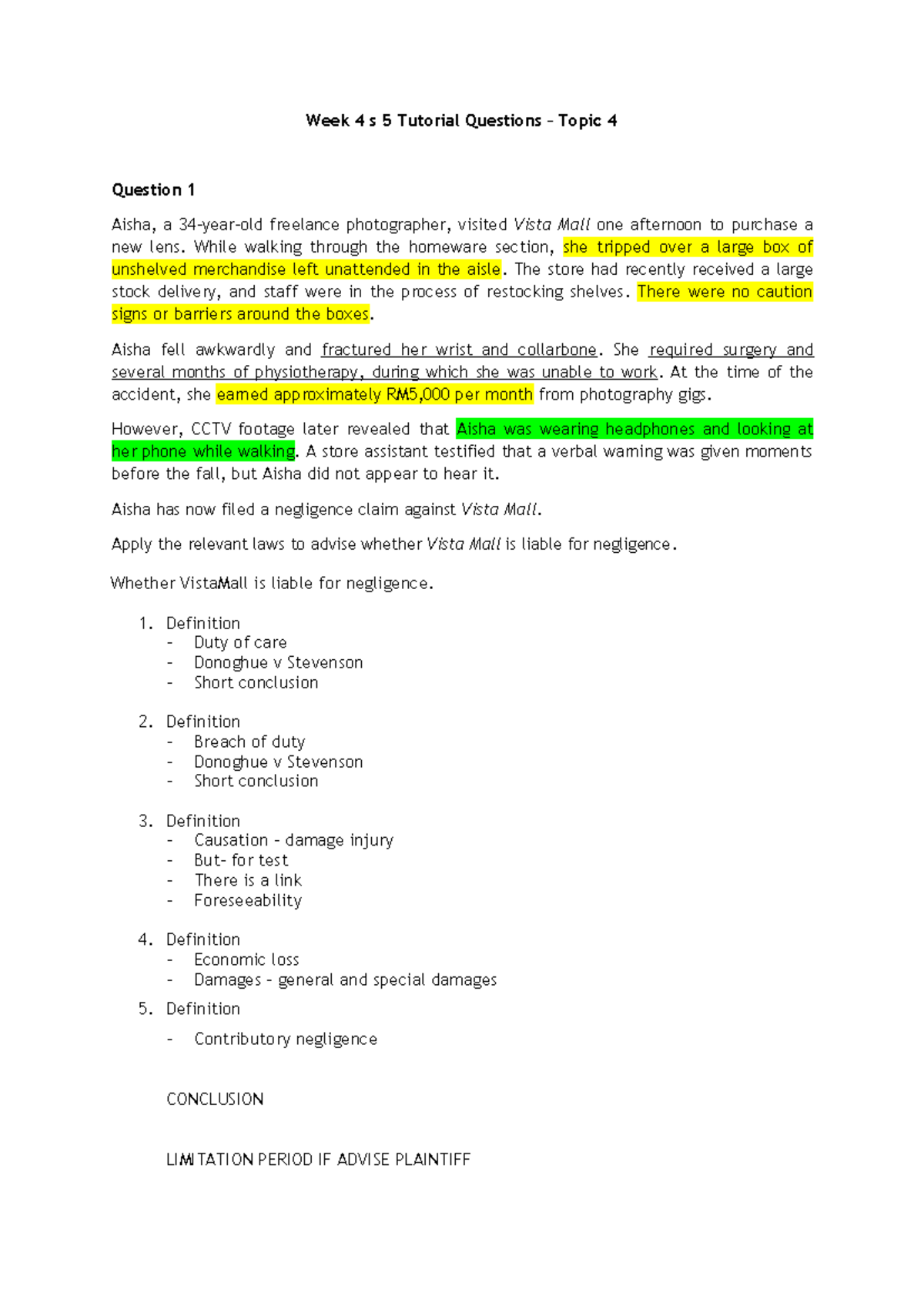 Tutorial W5 W6 Topic 4 - Draft Letter of Opinion - Week 4 s 5 Tutorial ...