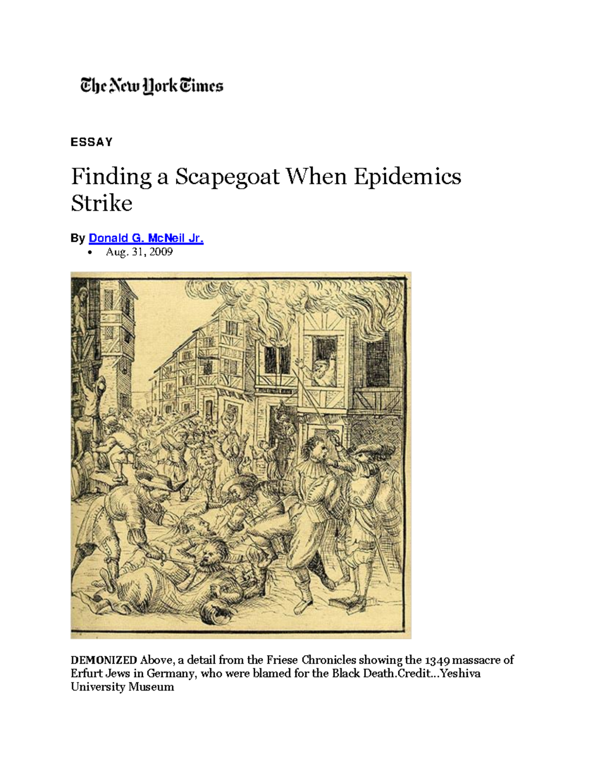 ESSAY: Finding a Scapegoat in Epidemics - Historical Perspectives - Studocu