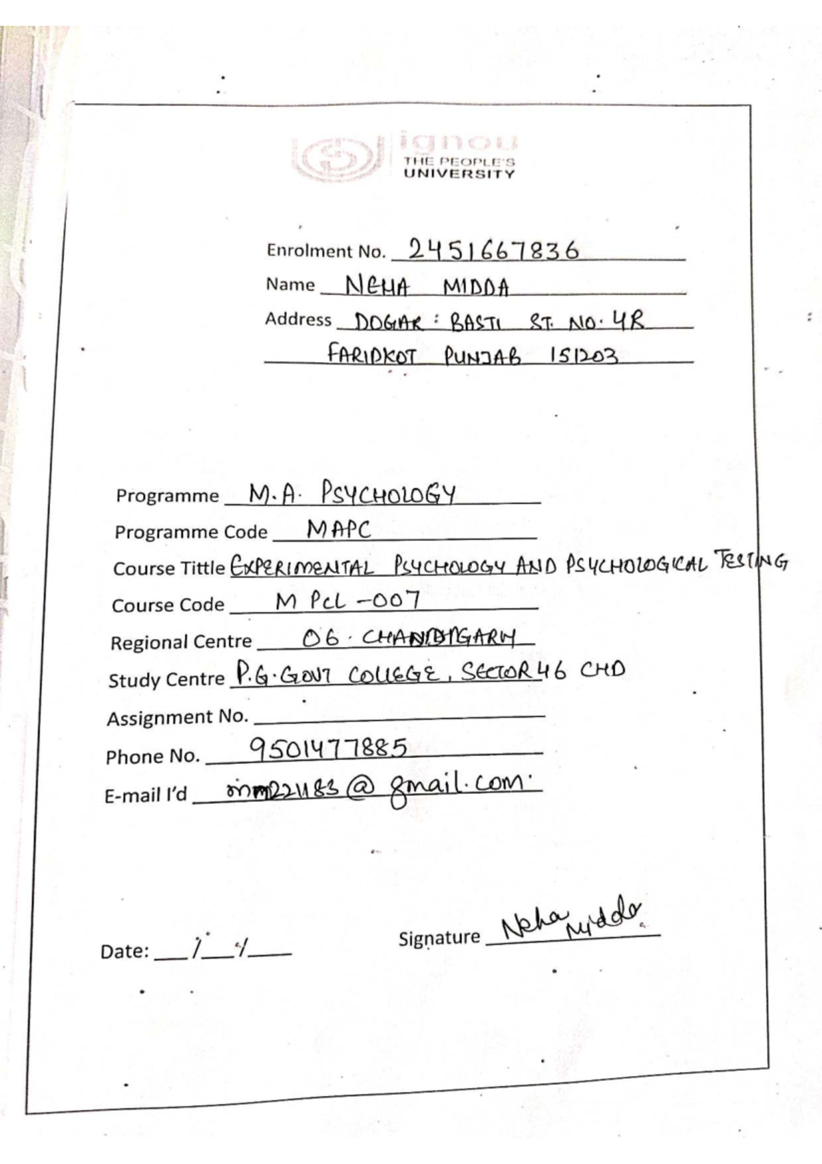 M.PCL Assignment: Problem Behavior Checklist in Experimental Psychology ...