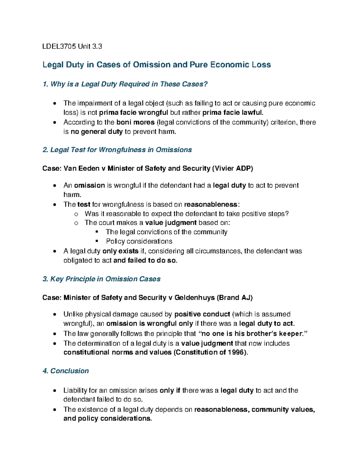 Law of delict unit 3 - edceesebergyt - LDEL3705 Unit 3. Legal Duty in ...