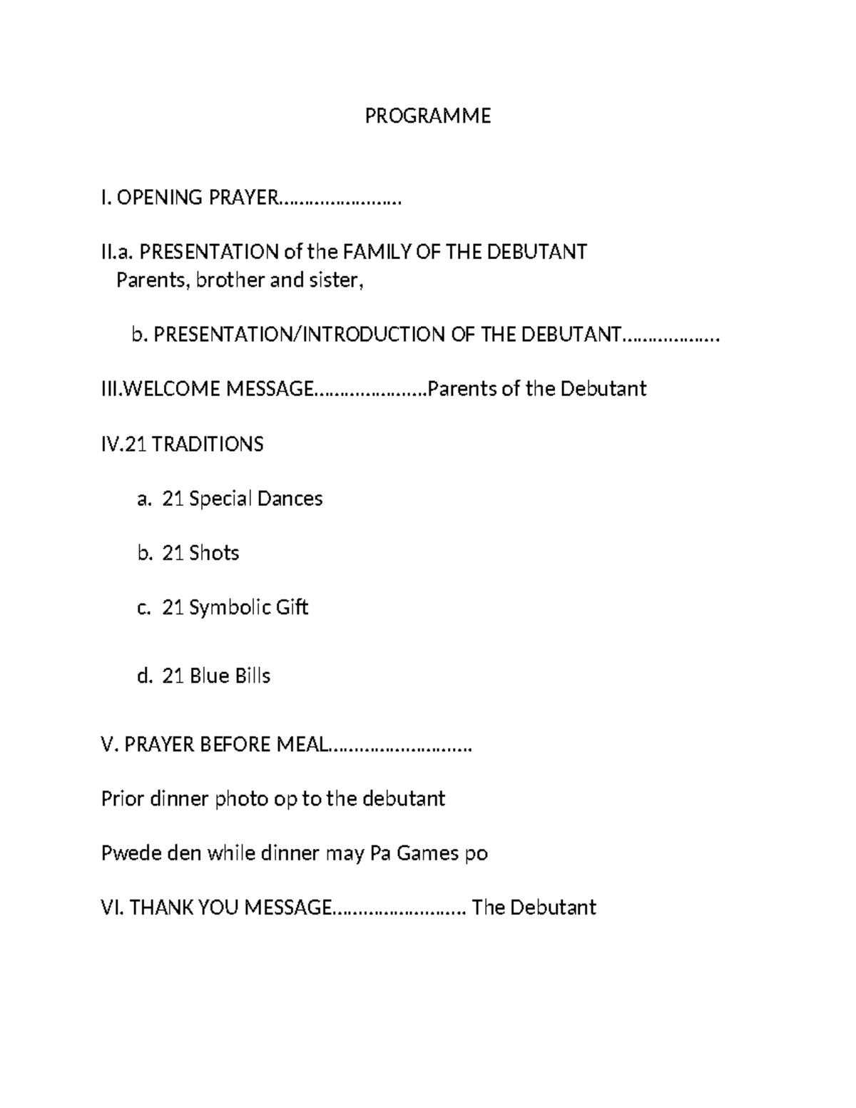 21st Debut Script: Presentation & Traditions Overview - Studocu