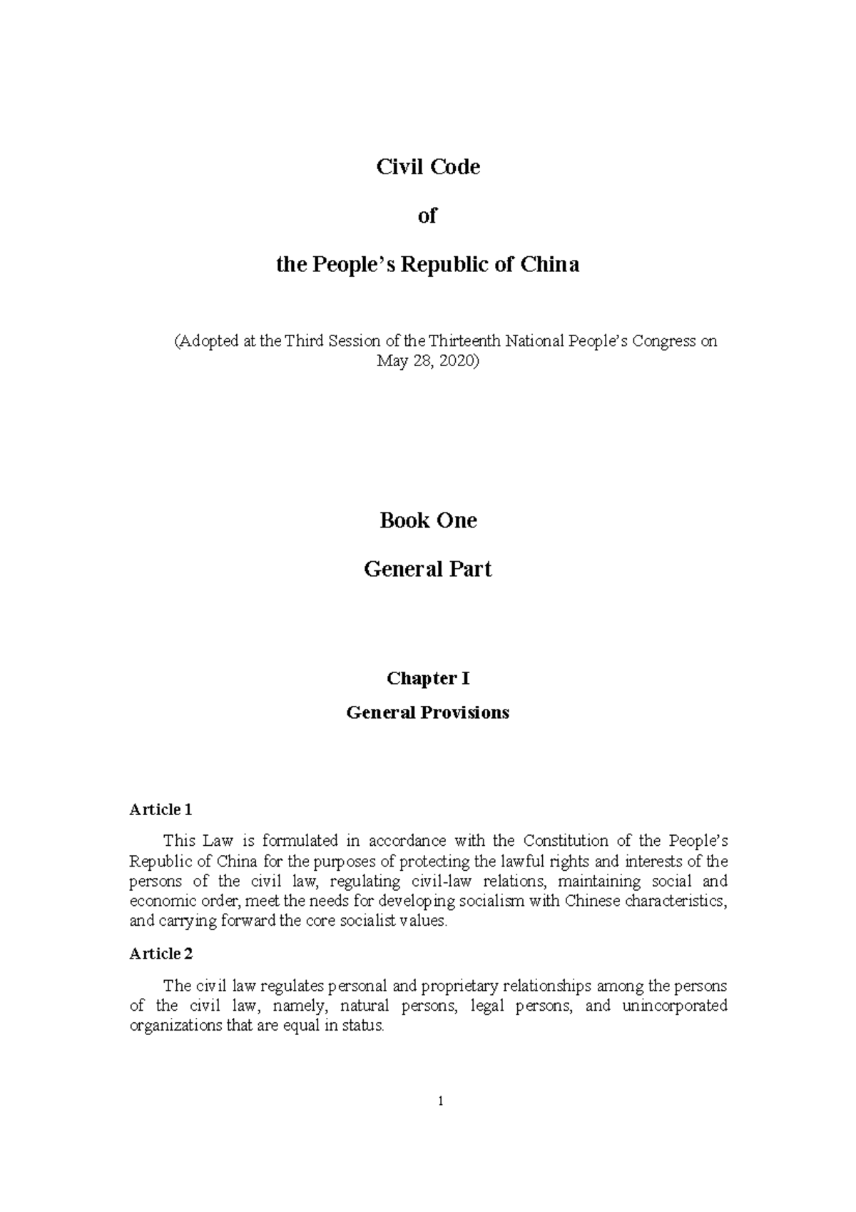 Civil Code of the Republic of China: General Provisions Overview - Studocu