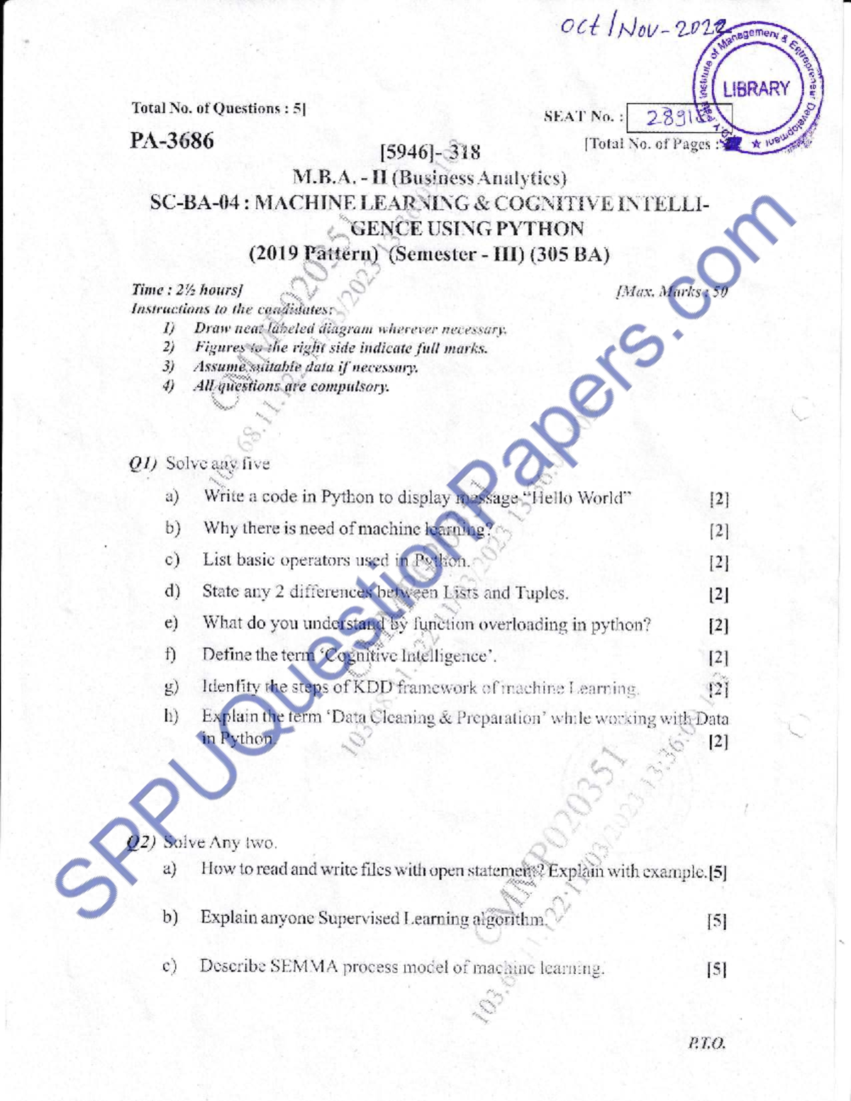 PG MBA Sem 3 2022 Nov Machine Learning & Cognitive Intelligence Exam ...