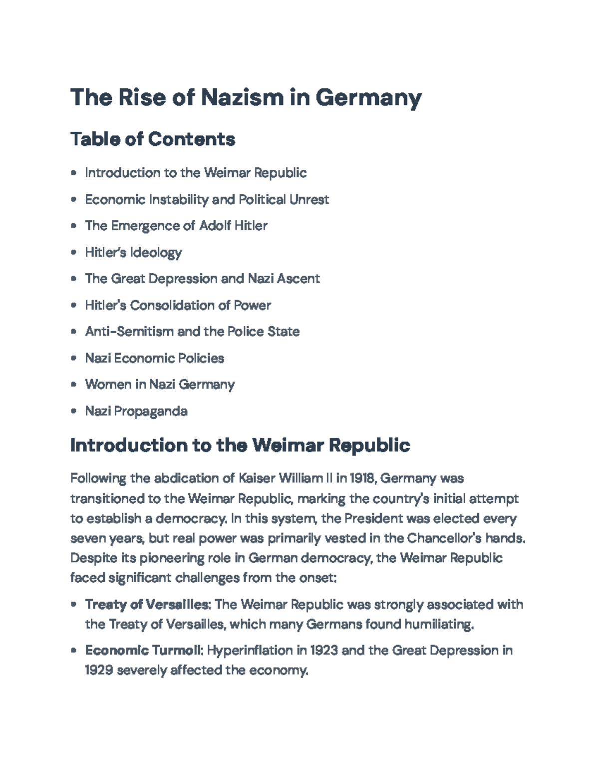 The Rise of Nazism in Germany: From the Weimar Republic to ...