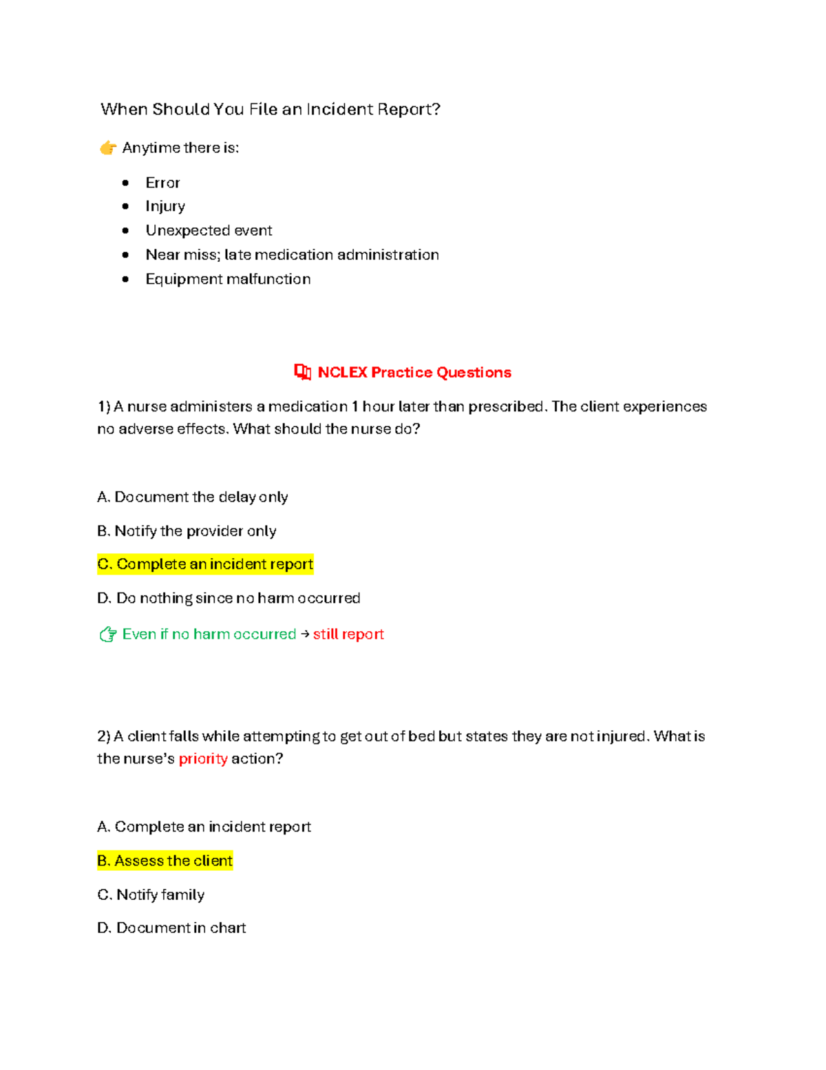 Incident Reporting Guidelines for Nursing Practice: NCLEX Prep - Studocu