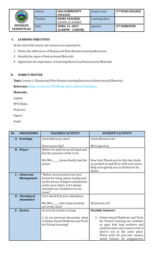 SEMI-DLP-ICT: Detailed Lesson Plan on Meat Preservation Methods - Studocu