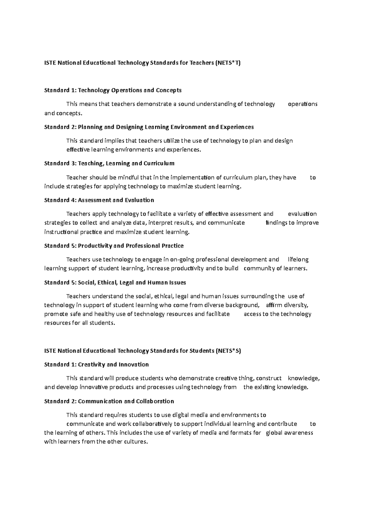 ISTE NETS*T & NETS*S Overview: Key Standards for Educators & Students ...