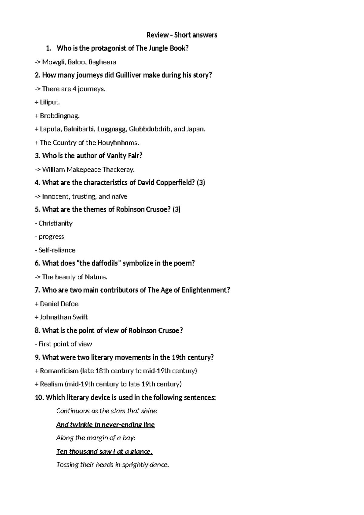 Review LIT376 Quiz 1 - Review - Short answers Who is the protagonist of ...