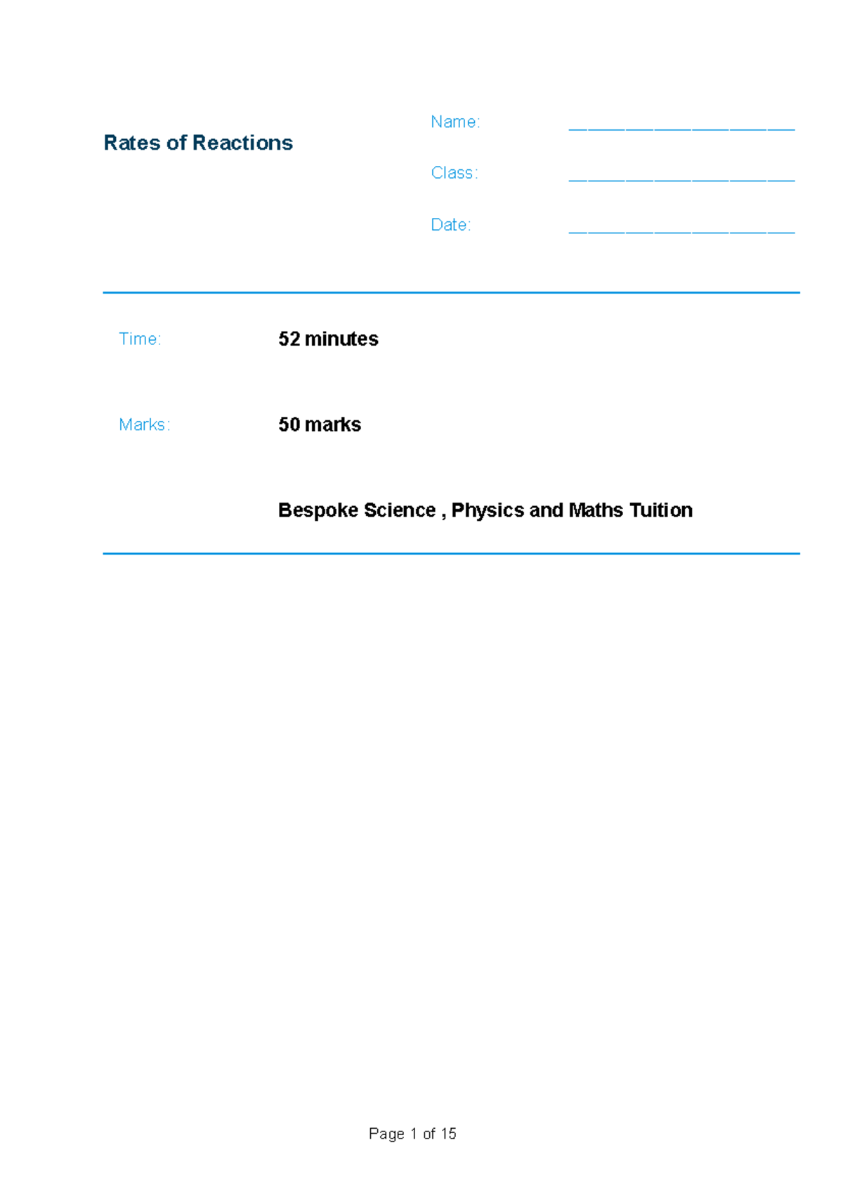Rates of Reaction: Exam Questions and Investigations (Physics) - Studocu